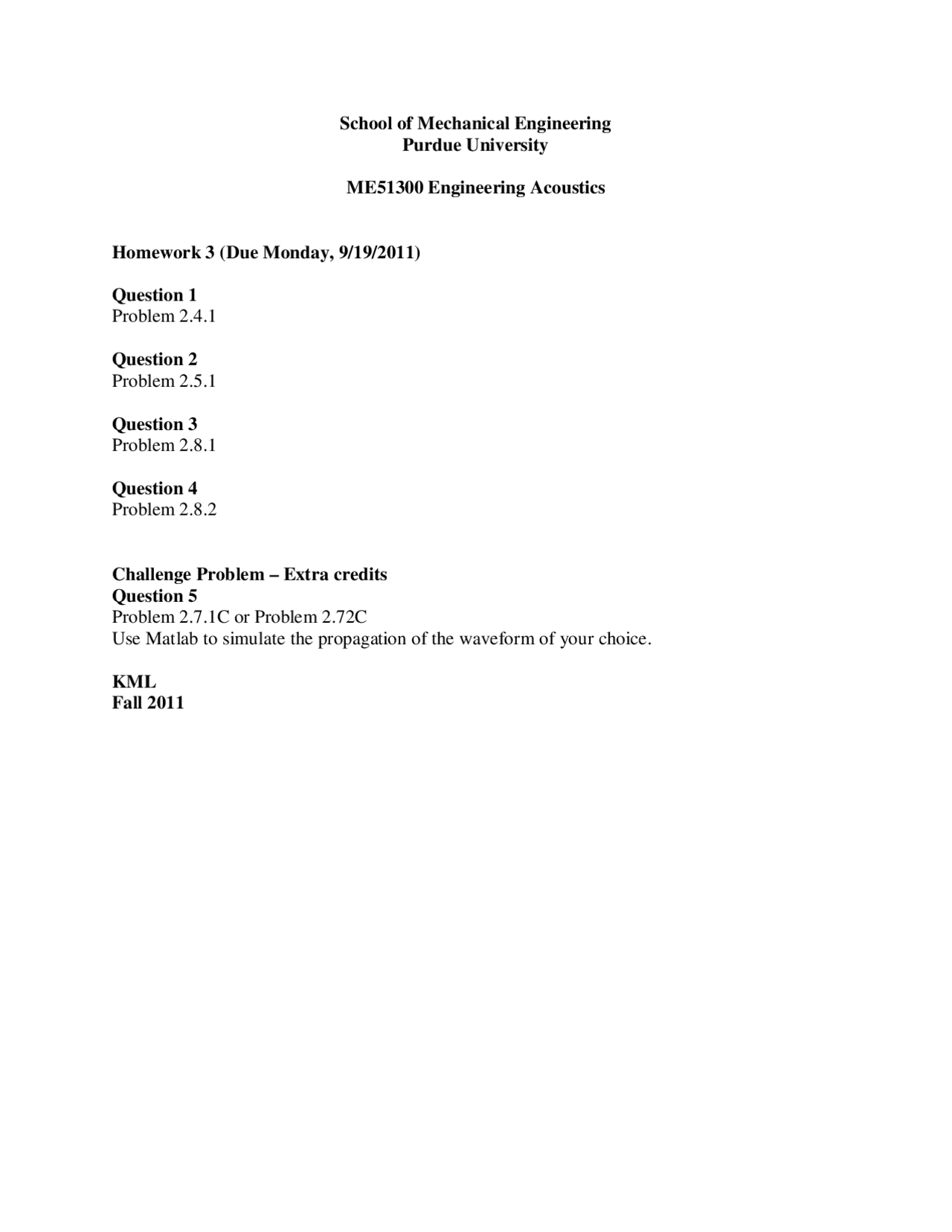 Solution Key To Homework 3 Engineering Acoustics Me 51300 Docsity