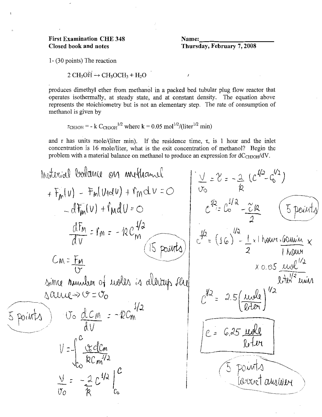 Solved Questions of Chemical Engineering Calculations - Exam 1 | CHE ...
