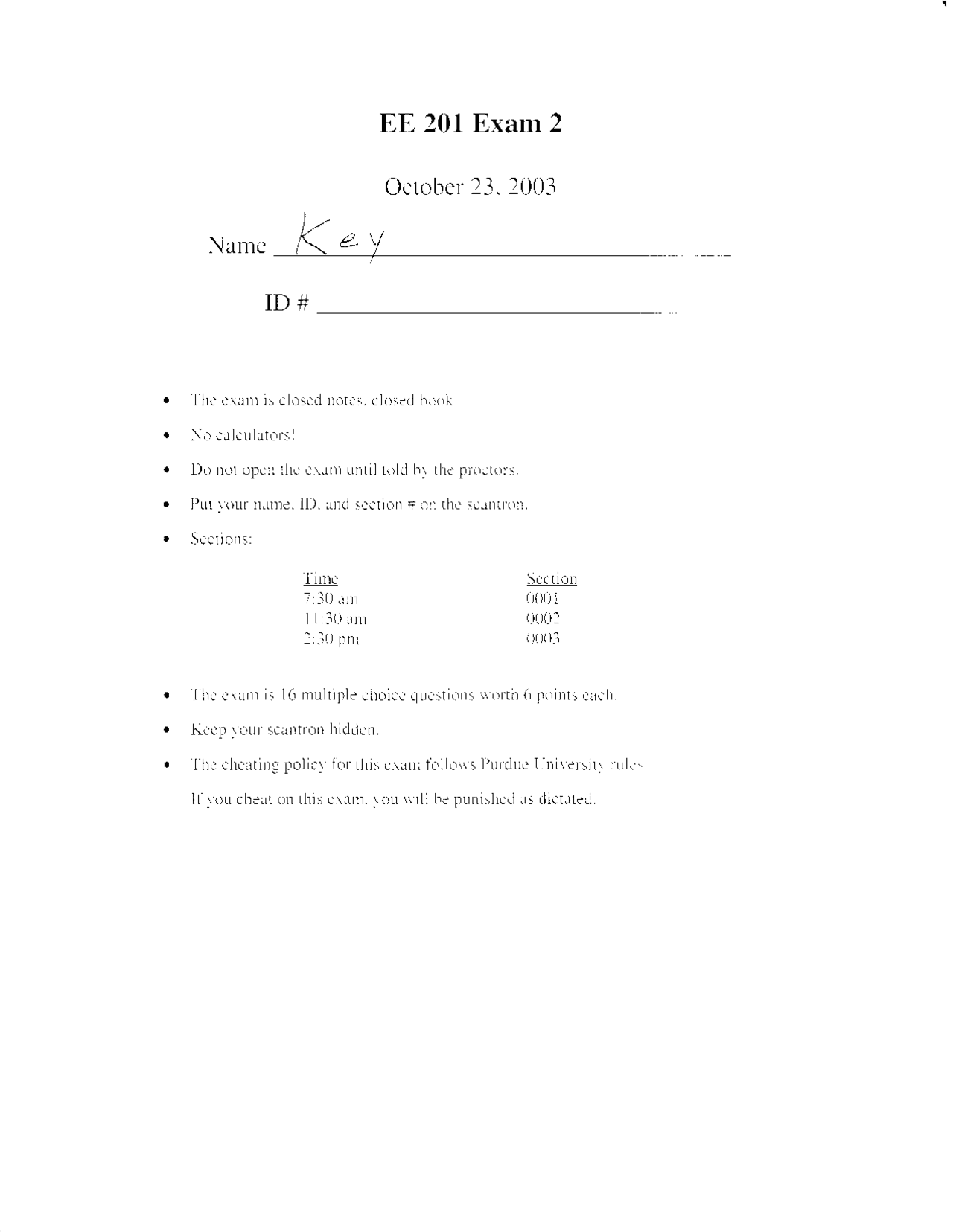 Questions With Answers Linear Circuit Analysis I Examination 2