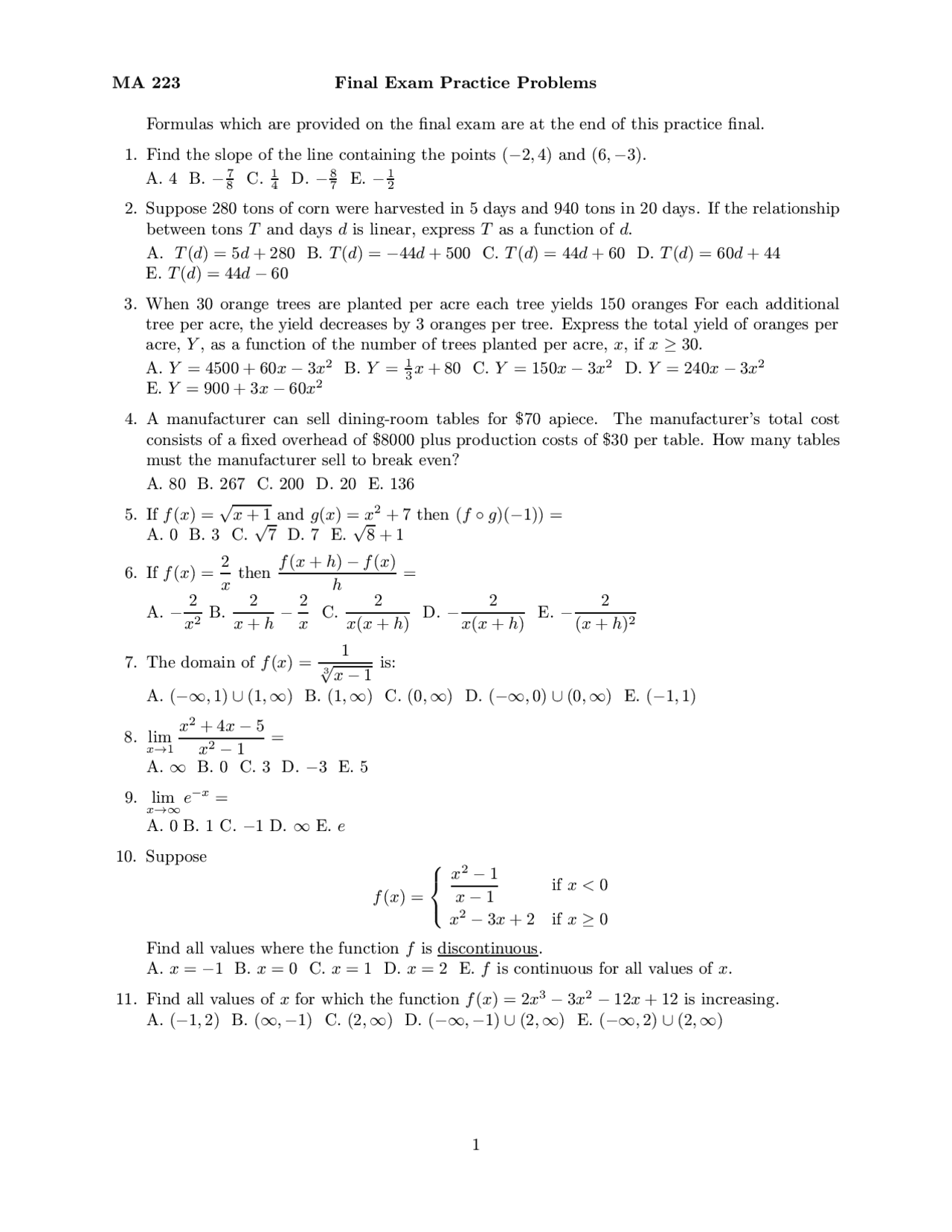 40 Multiple Choice Questions Introductory Analysis I Final Exam