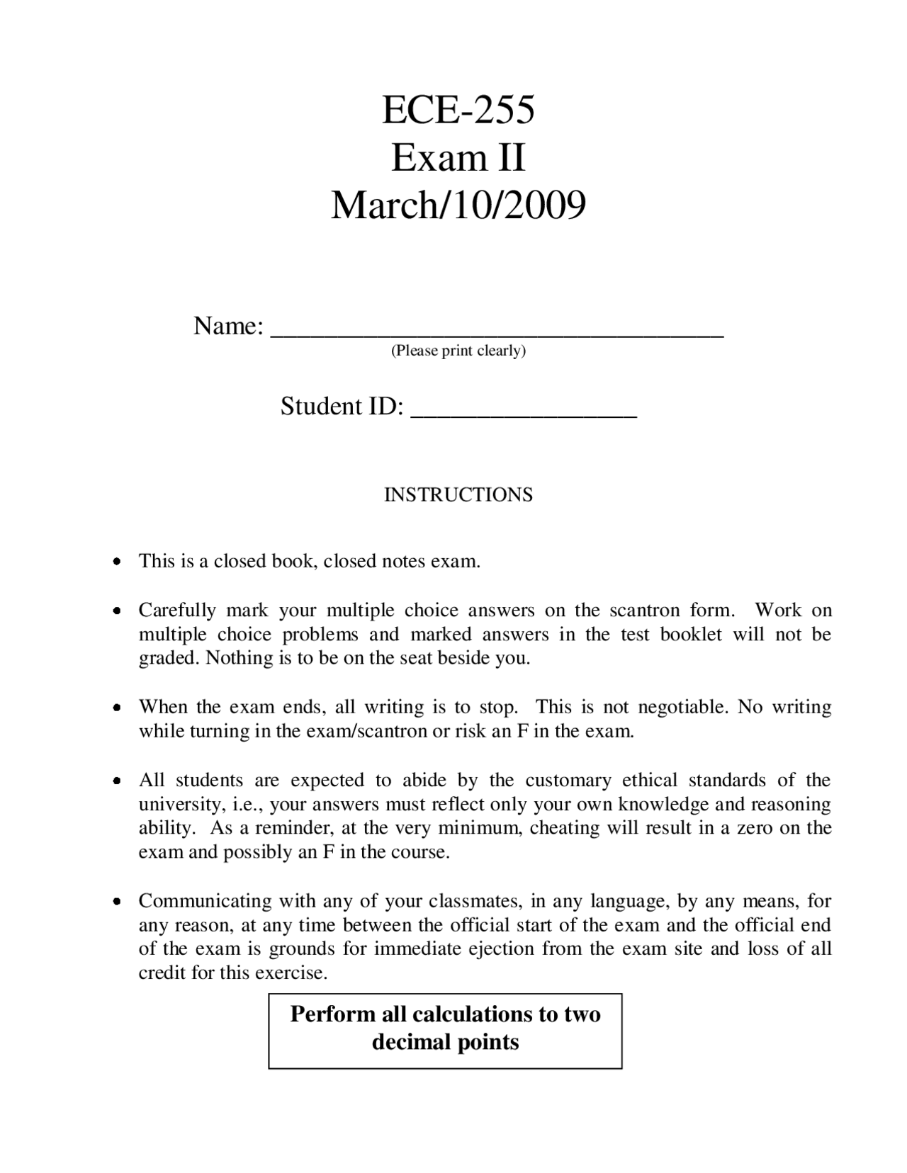 Exam 2 With Answer Key Introduction To Electronic Analysis And Design