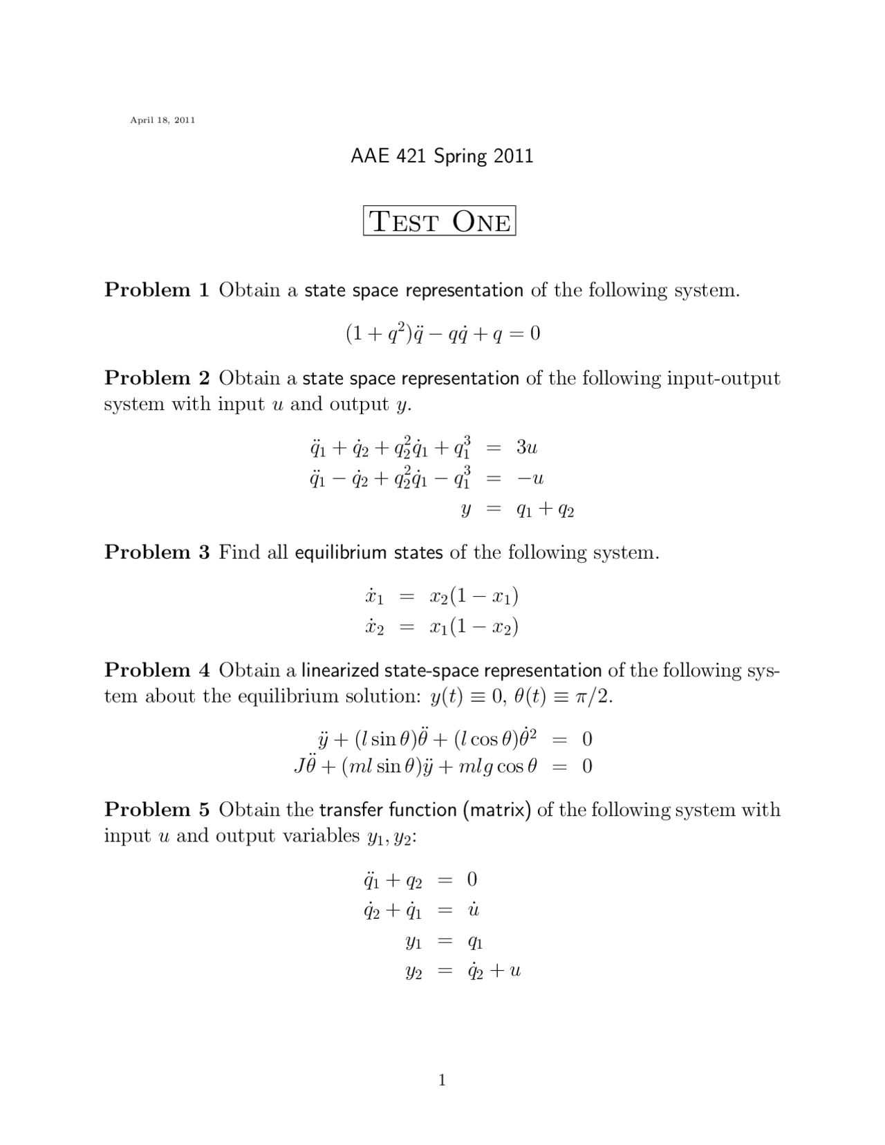 Exam 1 With Resolution Flight Dynamics And Control Aae 42100 Docsity