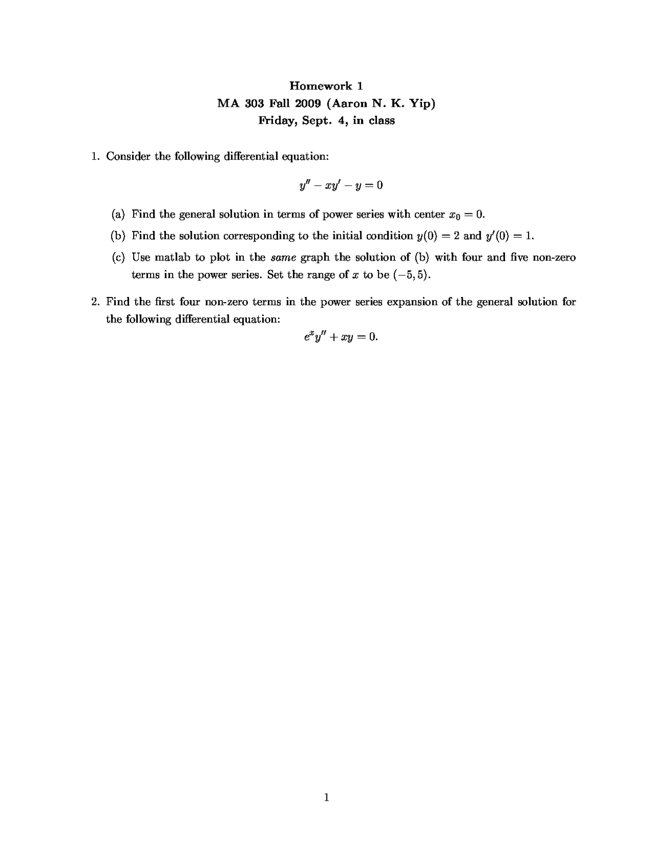 Homework 1 Differential Equations And Partial Differential Equations