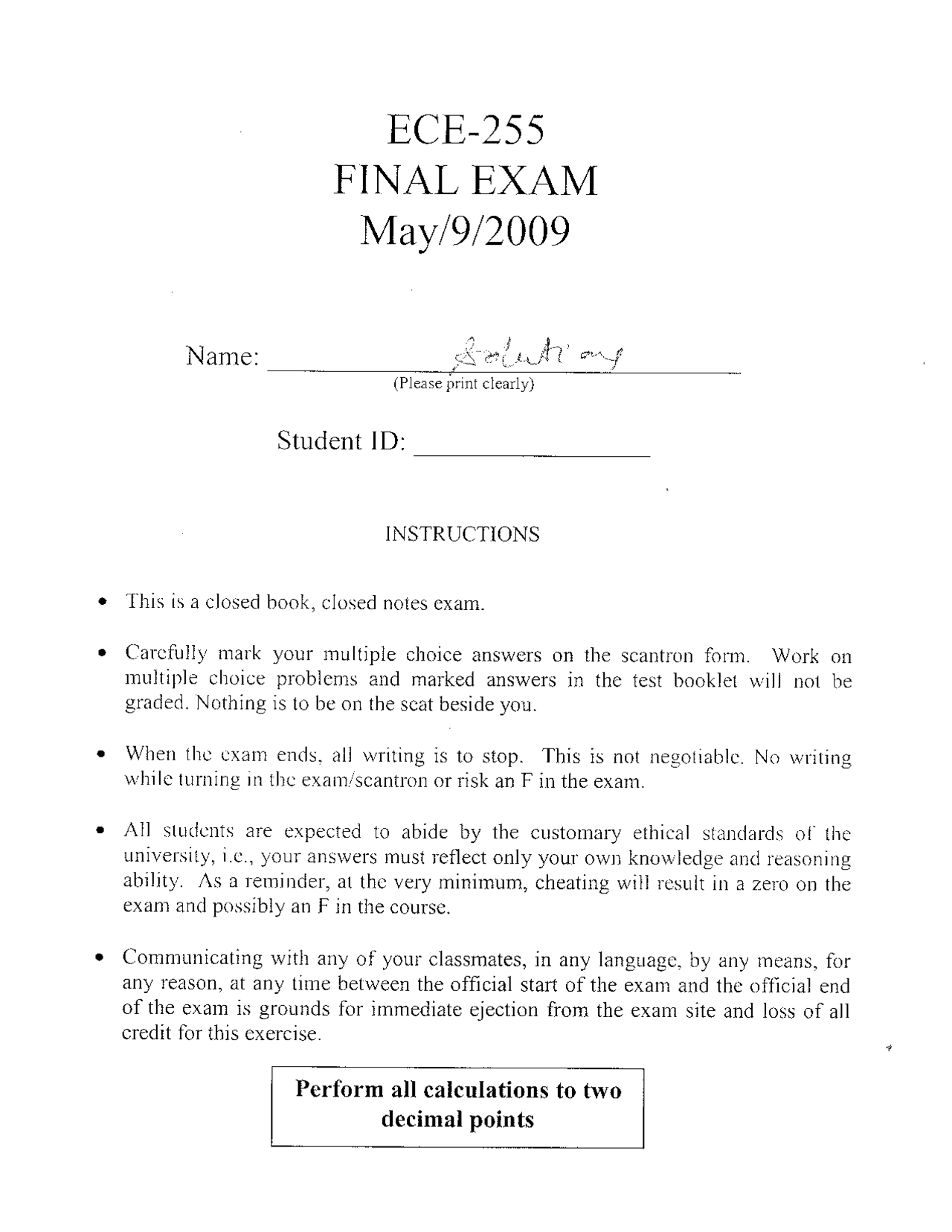 20 Questions In Final Exam Introduction To Electronic Analysis Ece