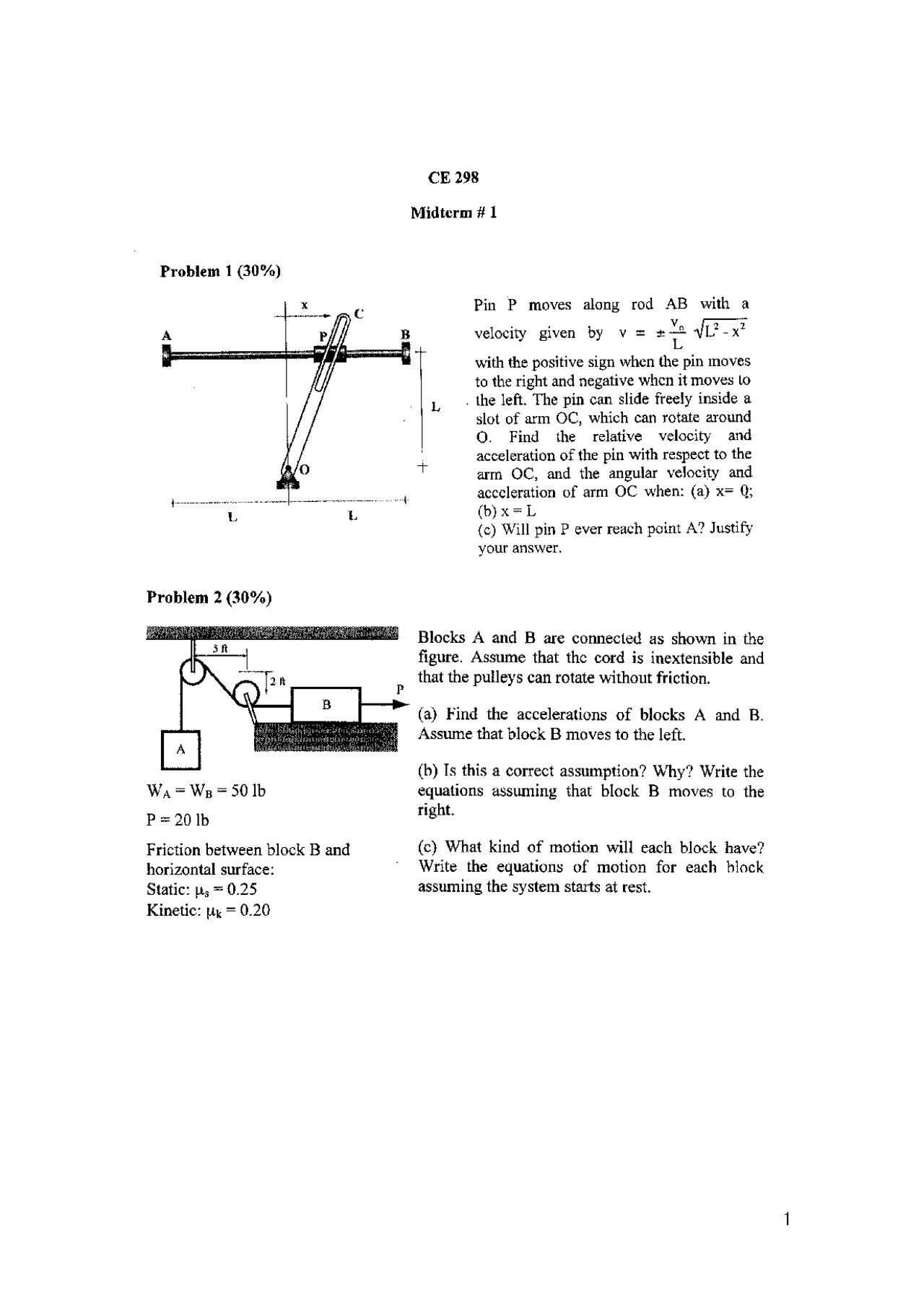4 Problems with Solution of Basic Mechanics II Dynamics - Exam 1 | CE ...