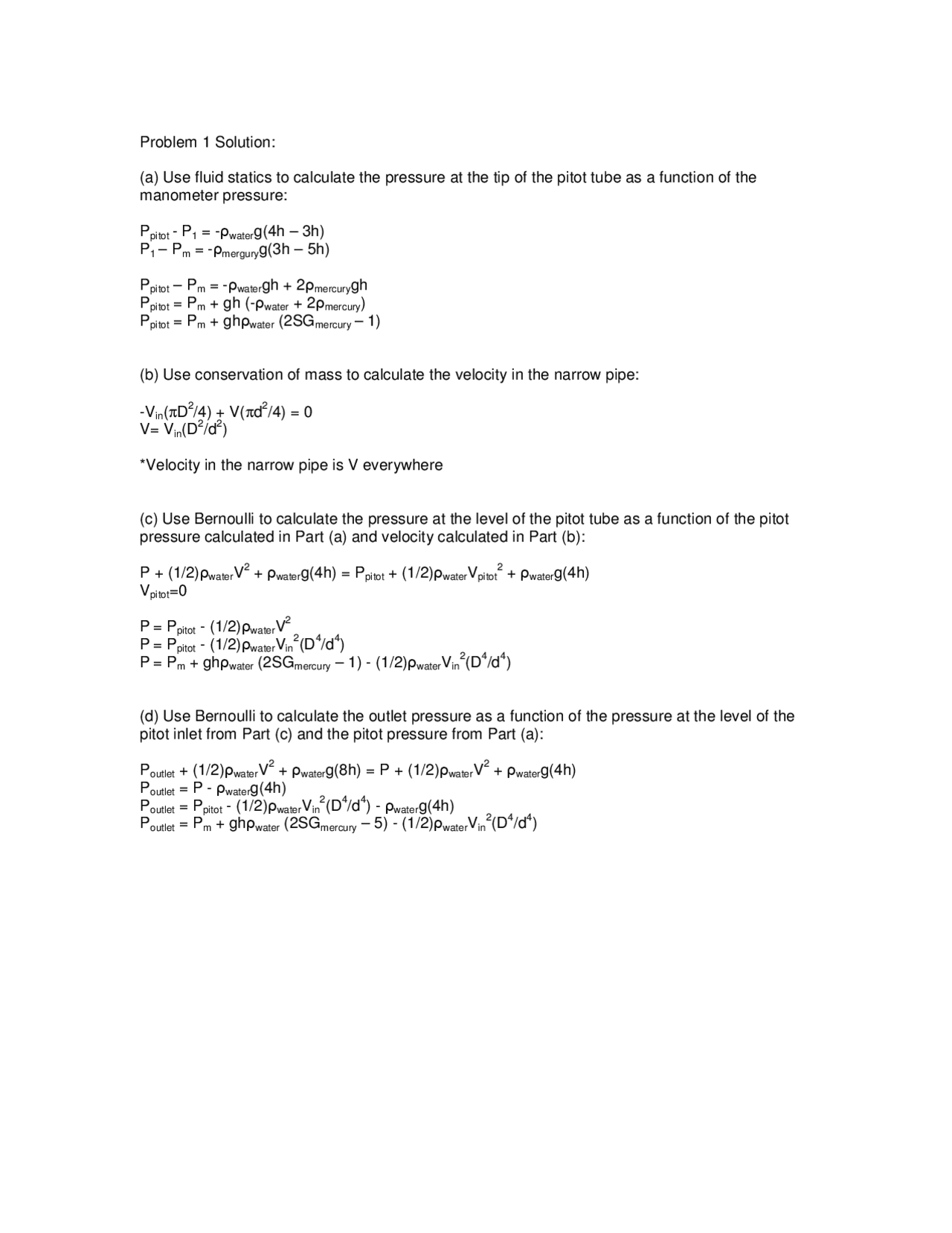 Solution of Problem on Fluid Mechanics - Exam 1 | ME 30900 - Docsity