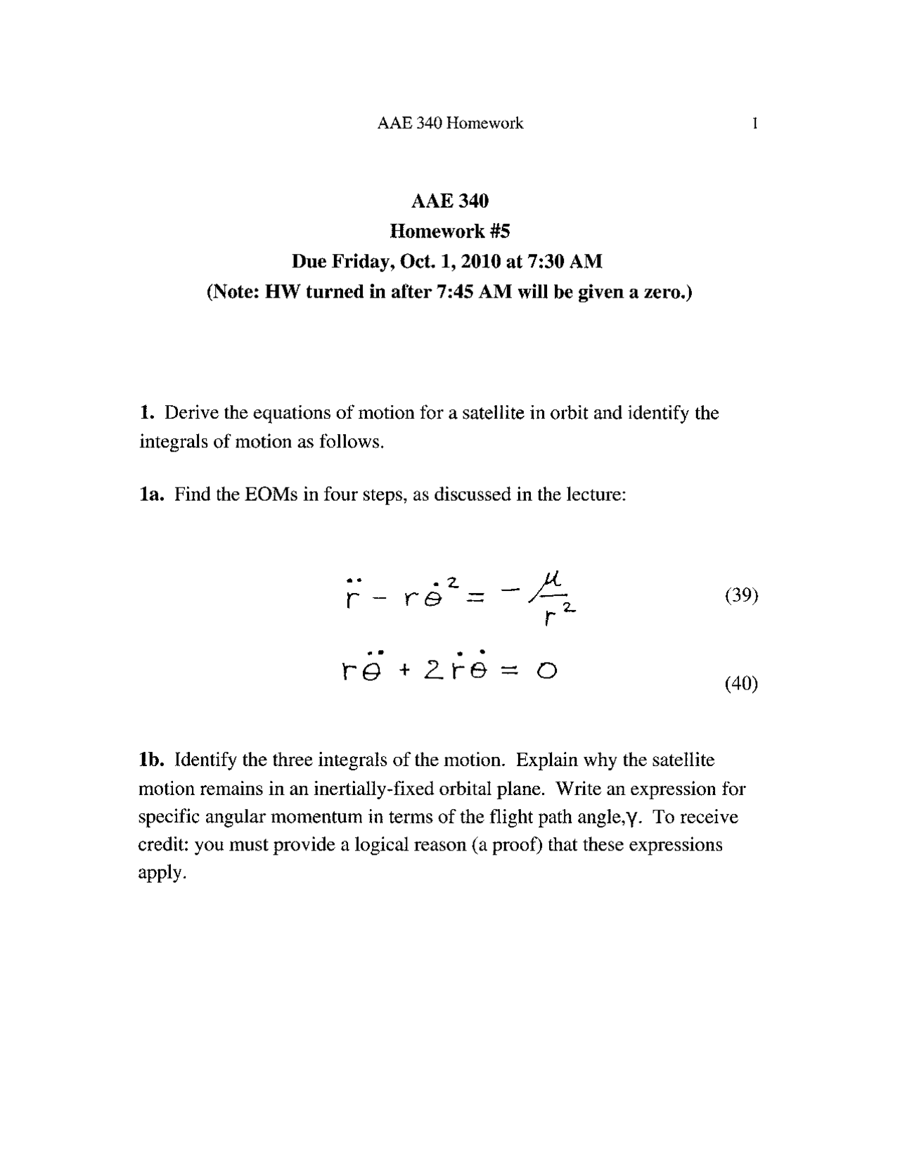 Introduction To Dynamics And Vibrations Assignment 5 Aae 34000