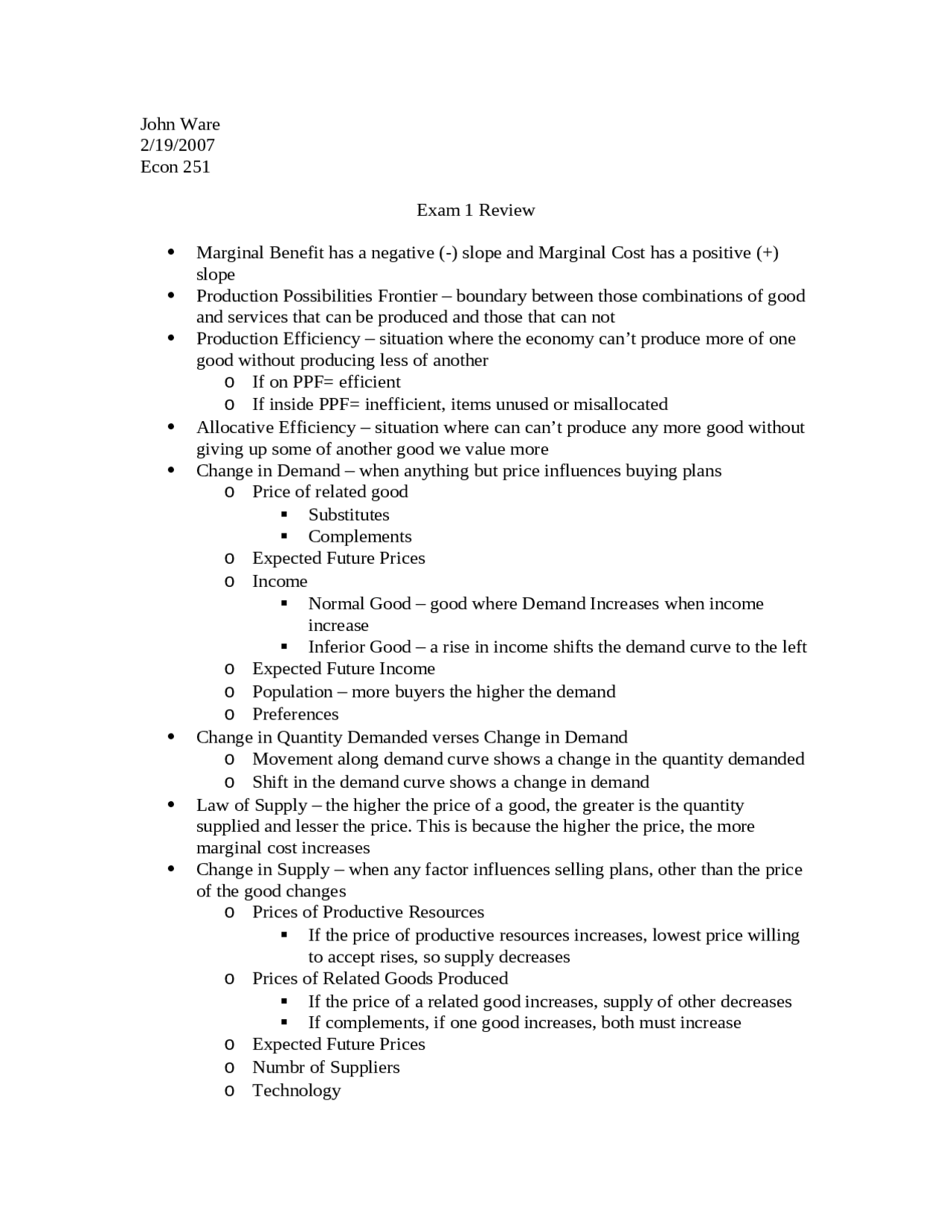 Exam 1 Review For Microeconomics Econ 25100 Docsity