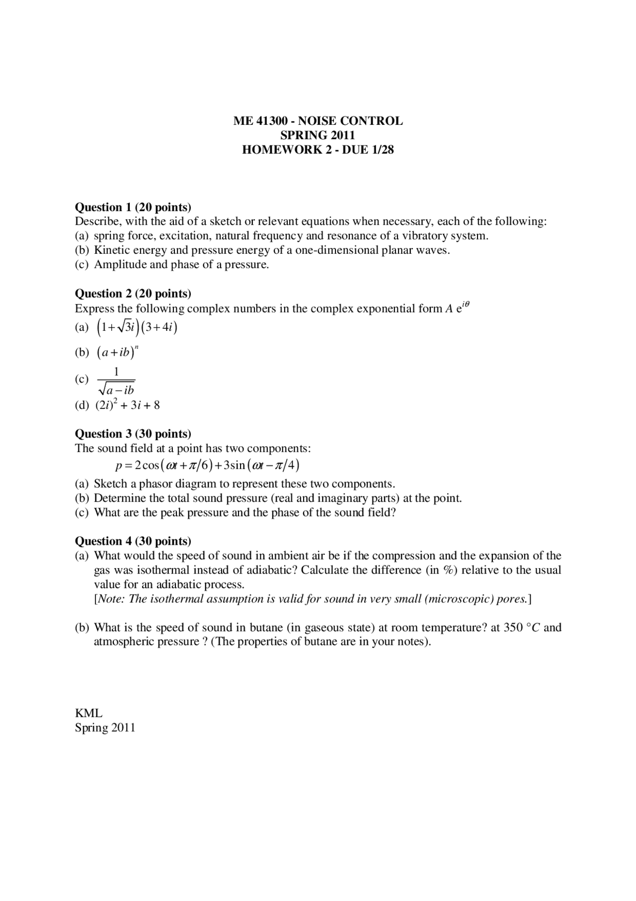 Solutions To Homework 2 Questions Noise Control Me 41300 Docsity
