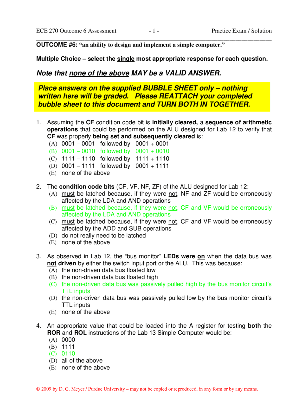 Practice Exam With Solution Key Introduction To Digital System Design