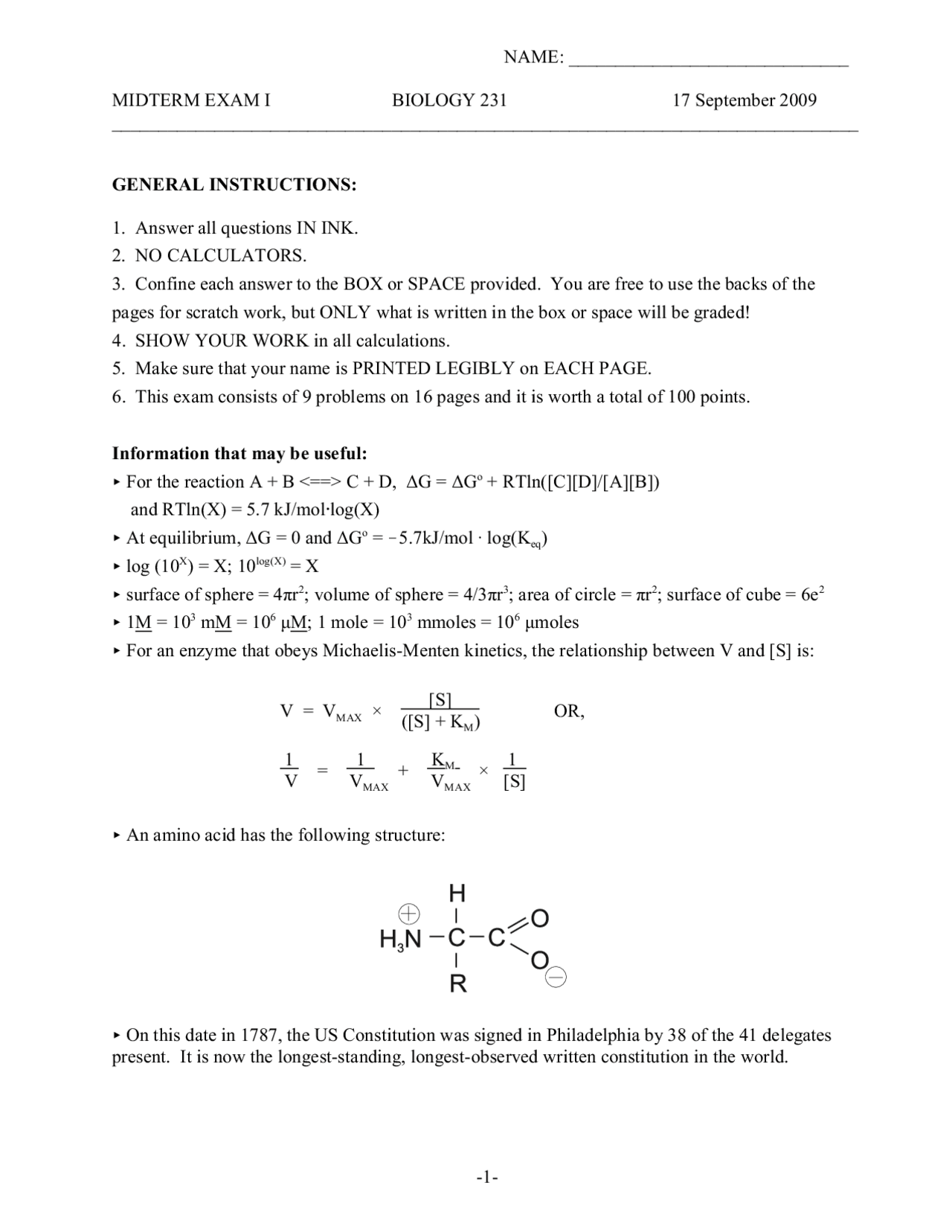 Biology III: Cell Structure and Function - Exam I | BIOL 23100 - Docsity