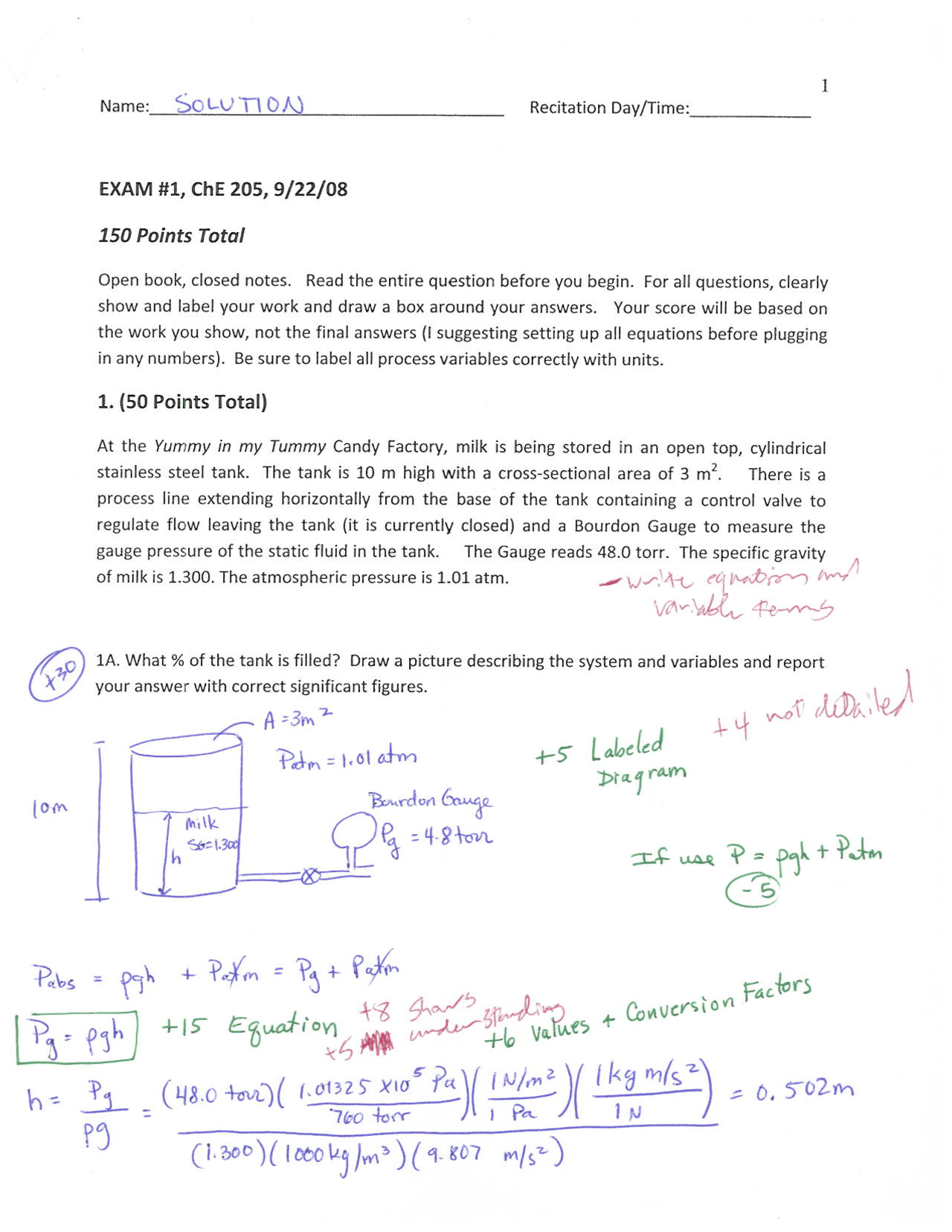 Solved Questions of Chemical Engineering Calculations - Exam 1 | CHE ...