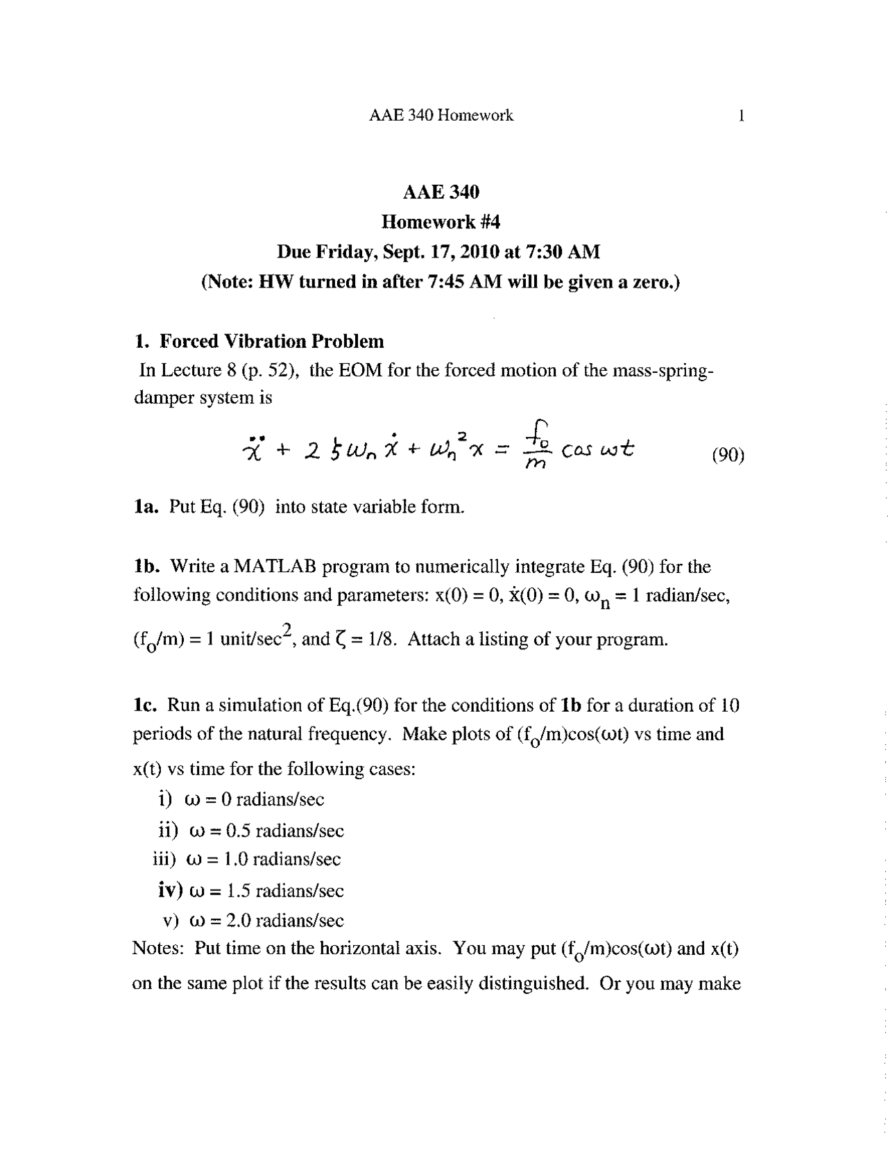 Questions On Forced Vibration In Dynamics And Vibrations Homework