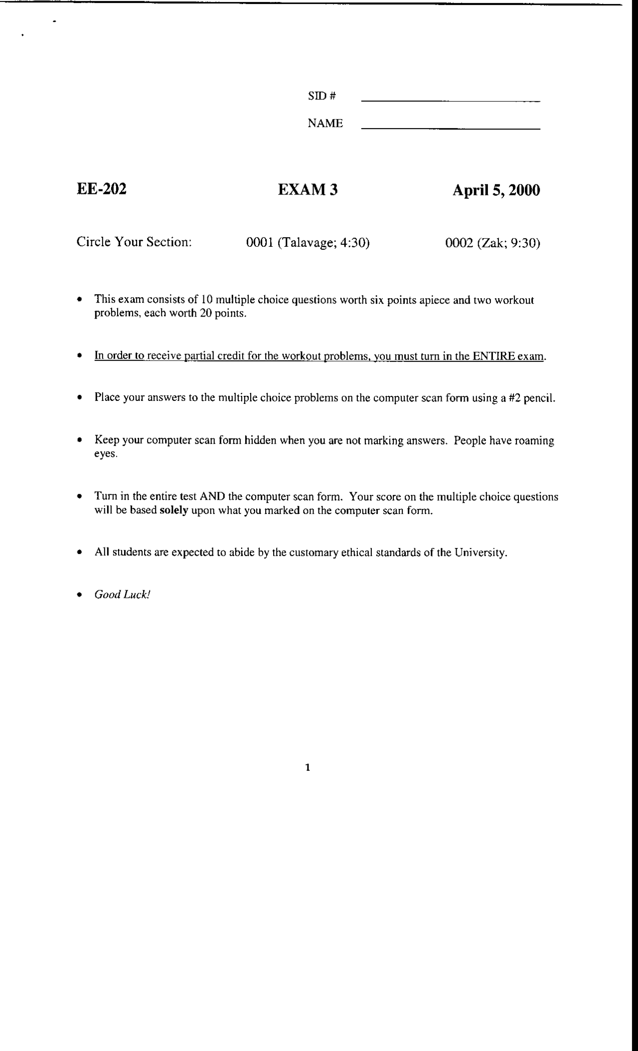 Problems Linear Circuit Analysis Ii Examination 3 Ece 20200 Docsity