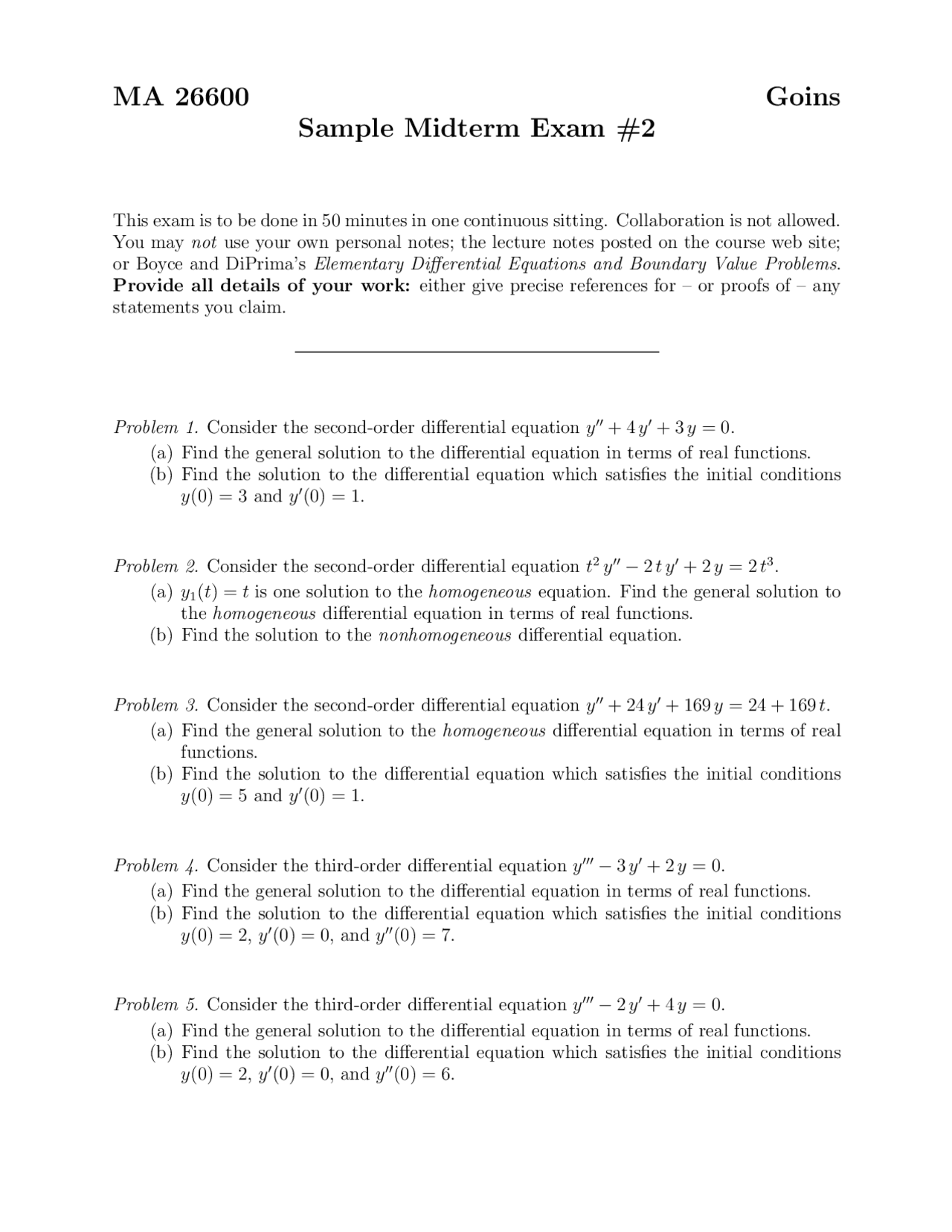 Solutions For Midterm Exam 2 Ordinary Differential Equations Ma