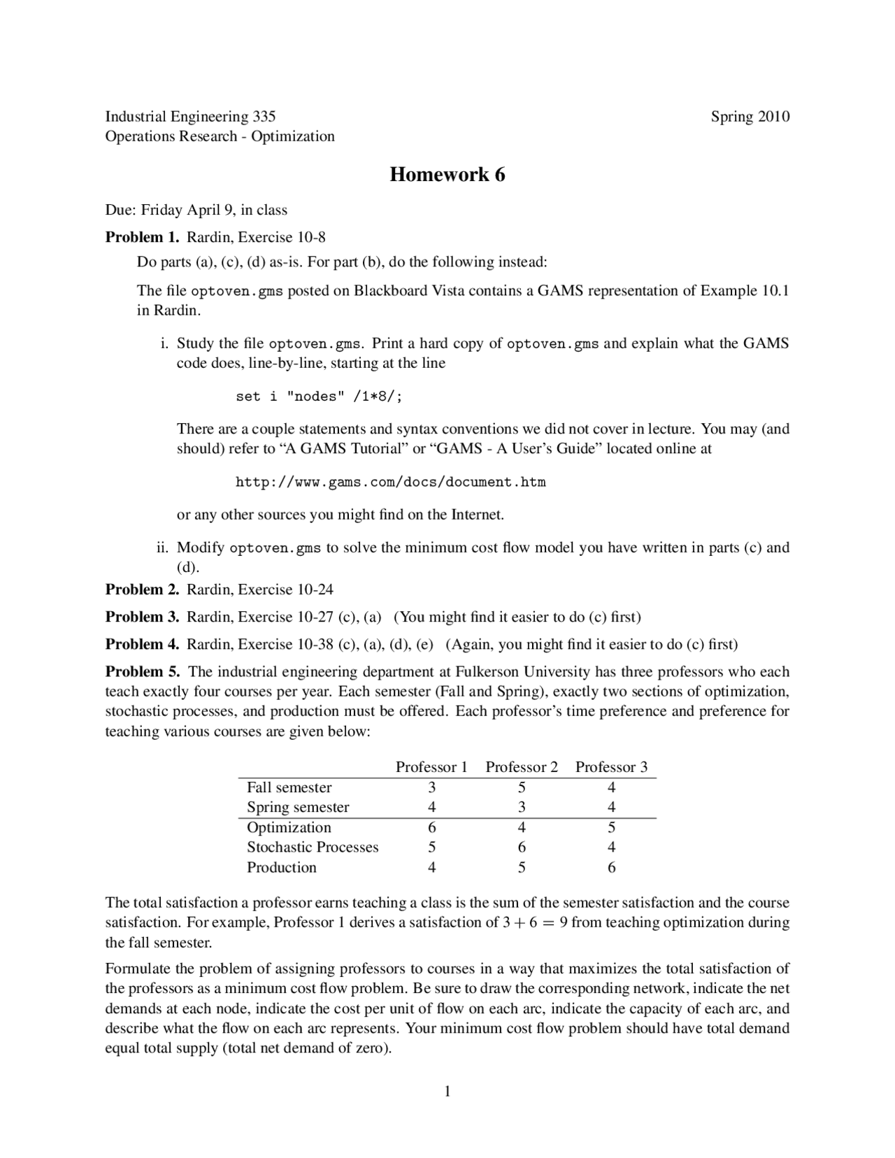 Solutions To Homework 6 Operations Research Optimization Ie 33500