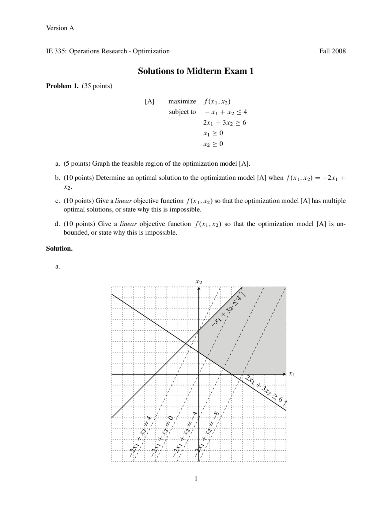 Solution To Midterm Exam 1 Operations Research Optimization Ie