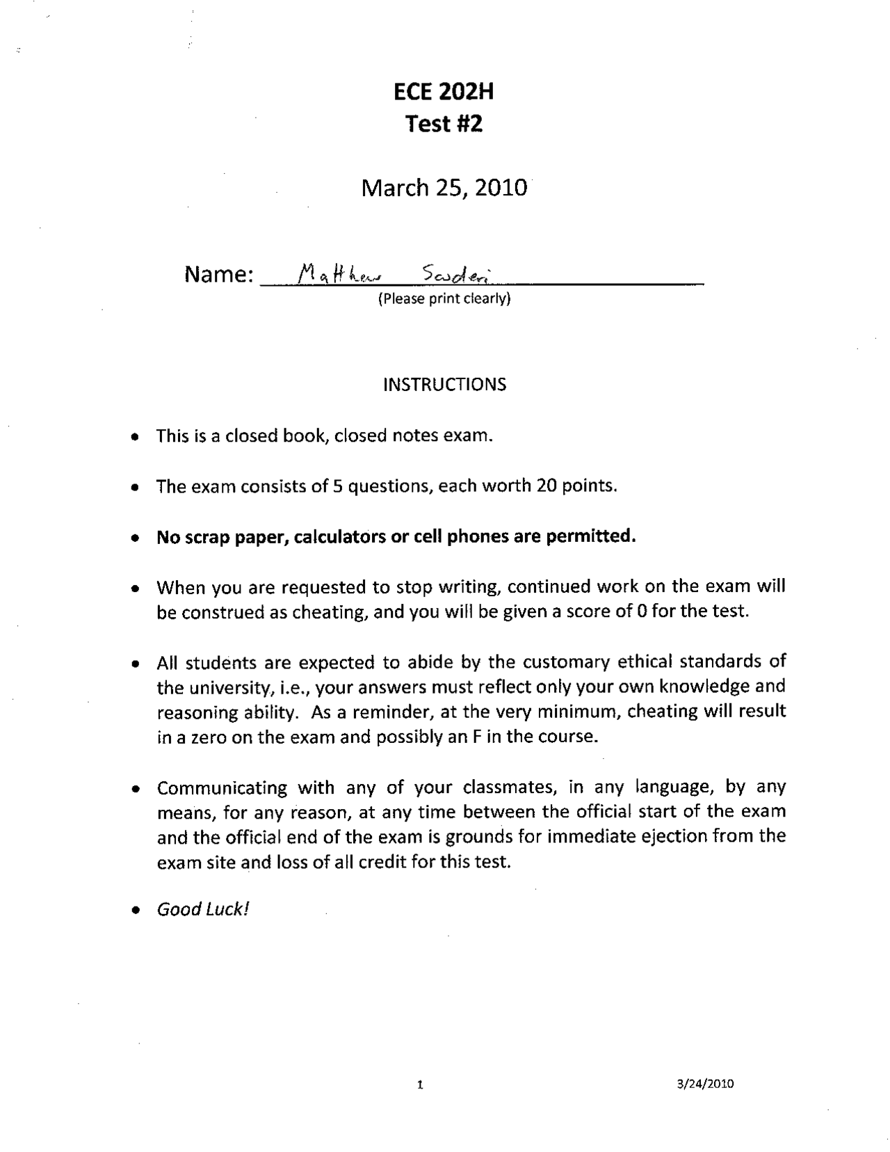 Practice Test 2 Solutions Linear Circuit Analysis Ii Fall 2010