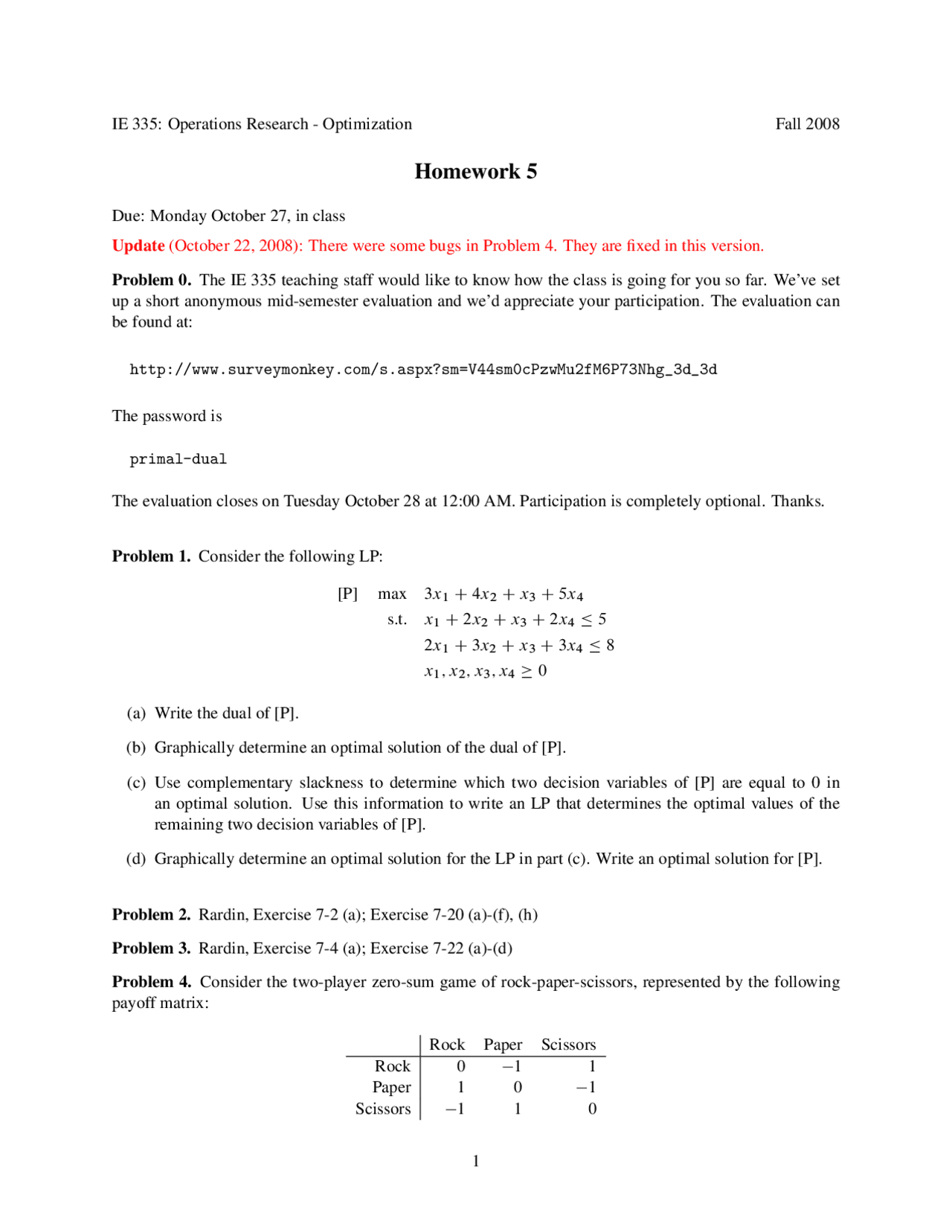 IE 335: Operations Research - Optimization Homework 5 | Assignments Operational Research | Docsity