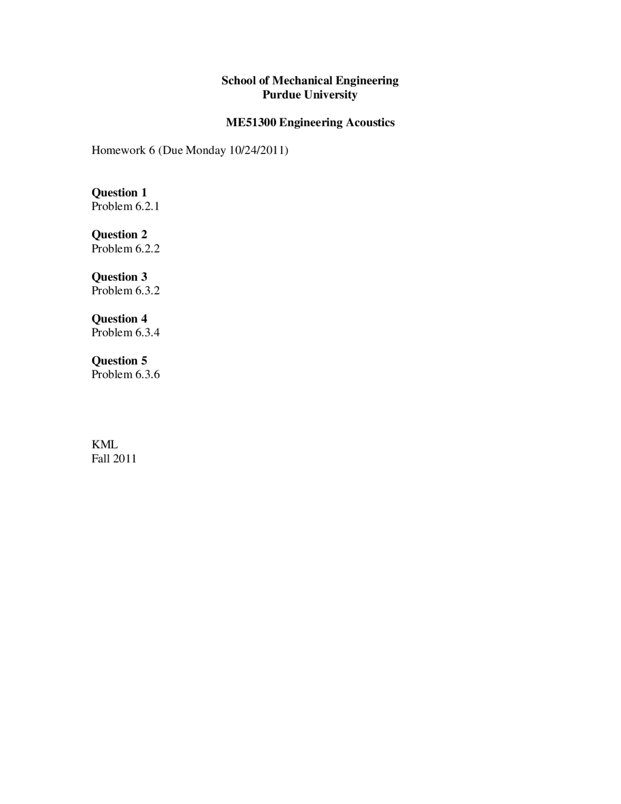 Solutions Of Homework 6 Engineering Acoustics Me 51300 Docsity