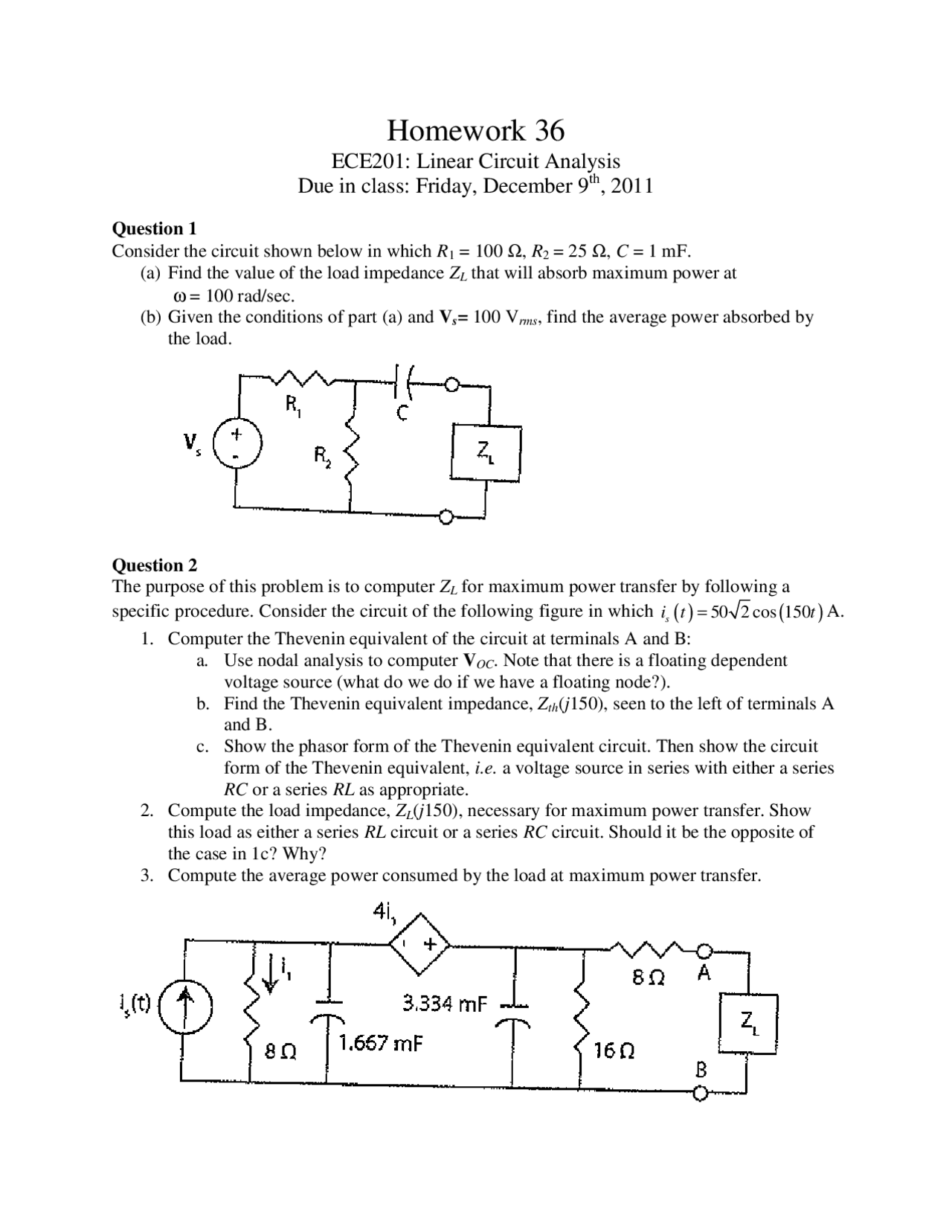 Linear Circuit Analysis I Homework 36 With Resolution Ece 20100