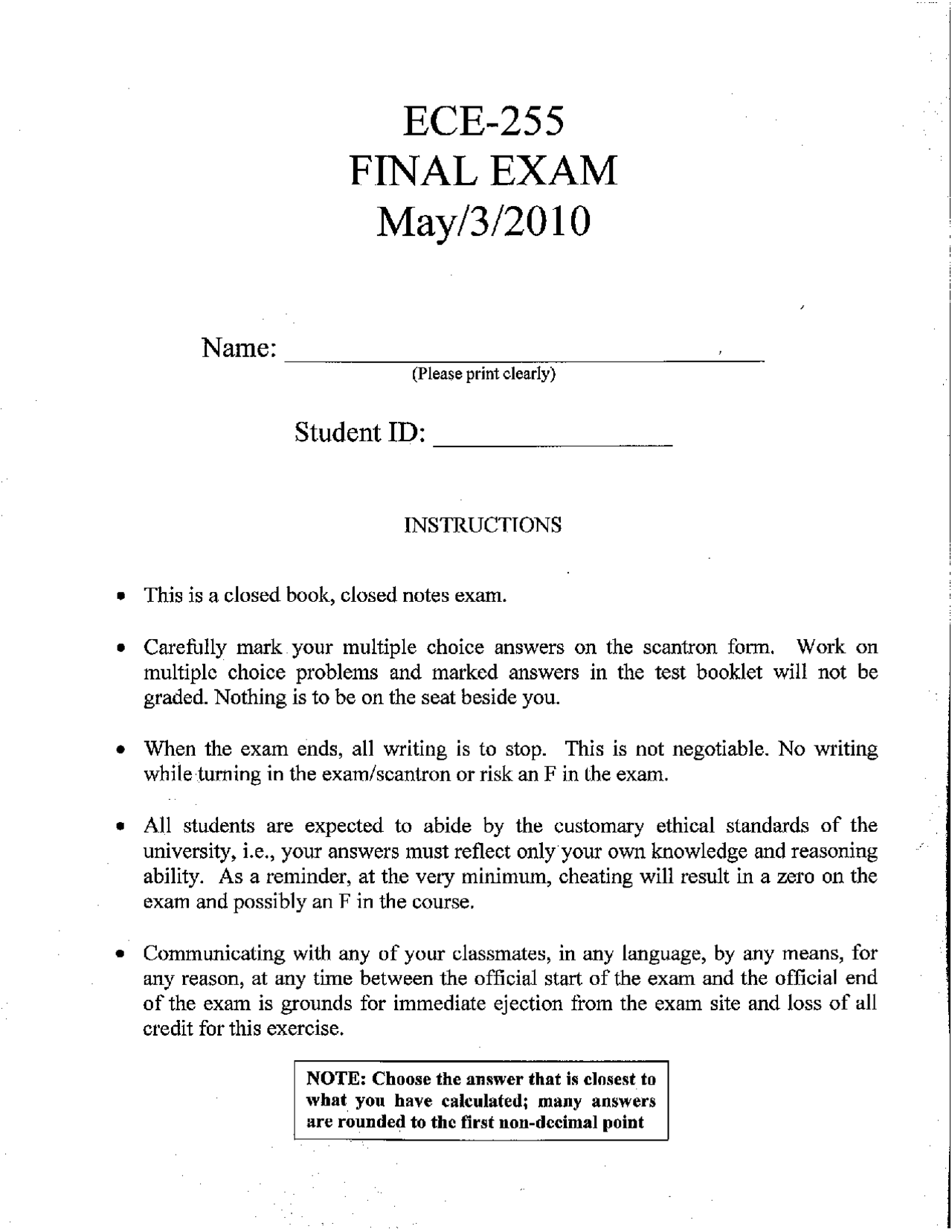 20 Questions In Final Exams Introduction To Electronic Analysis Ece