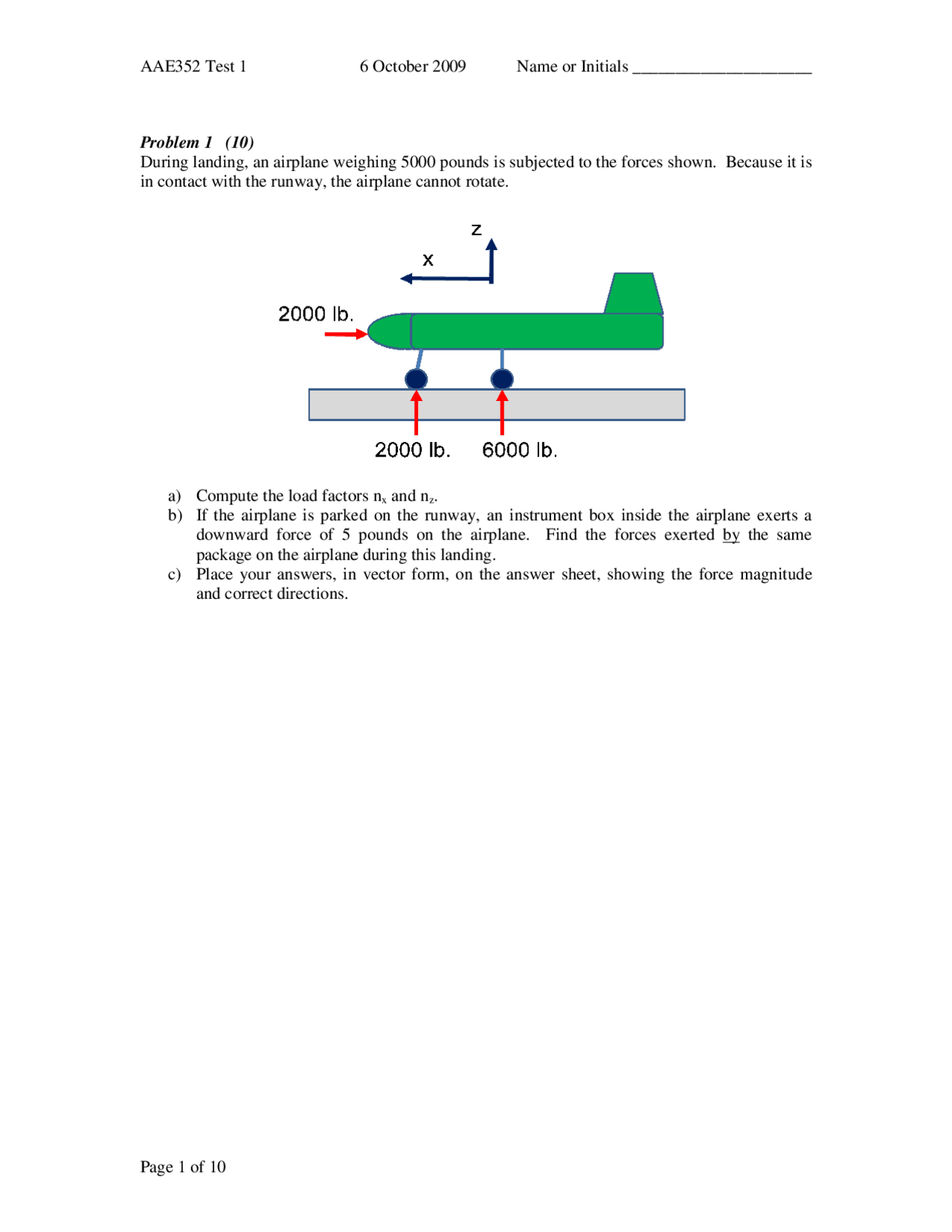 Test 1 With Problems Structural Analysis Aae 35200 Docsity