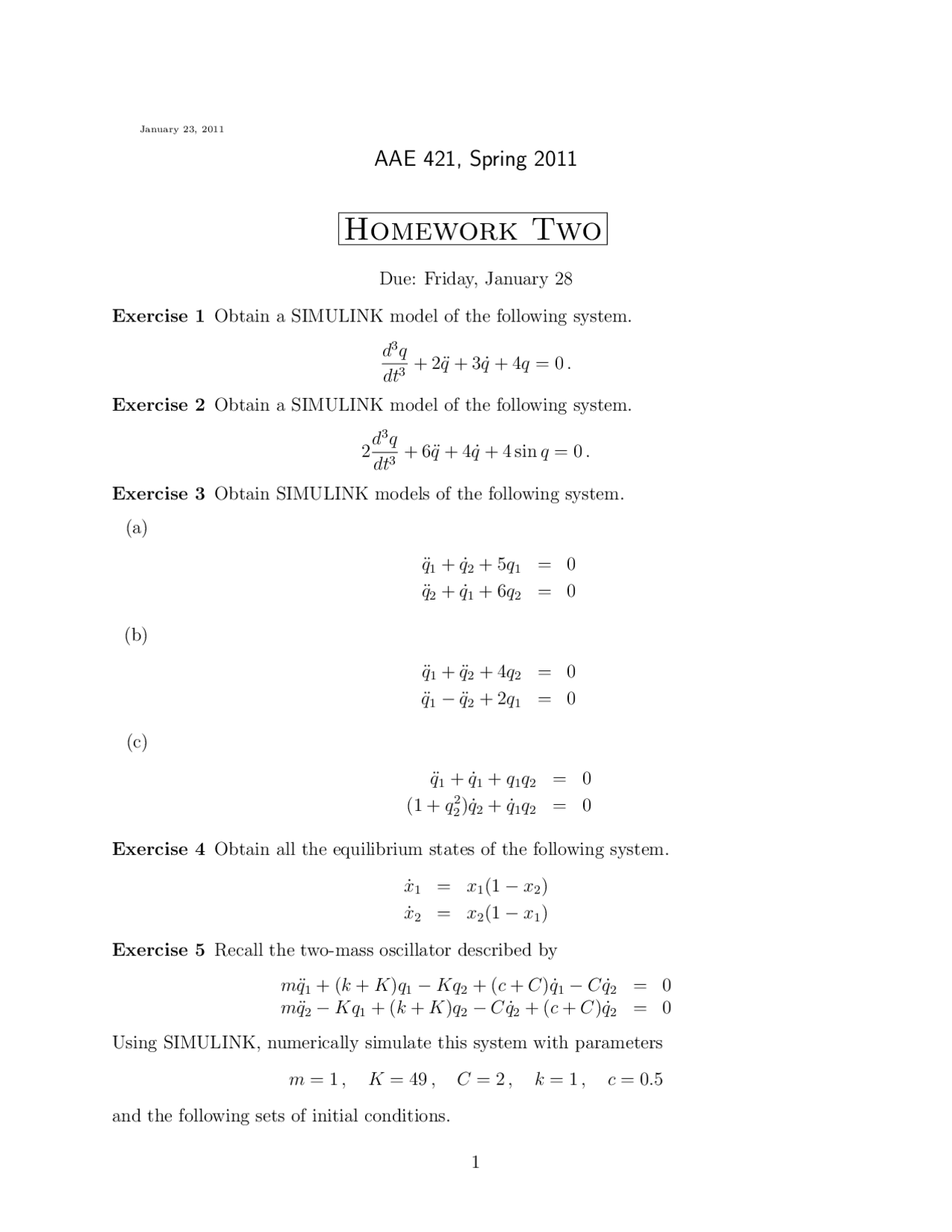 Homework Two Flight Dynamics And Control Aae 42100 Assignments