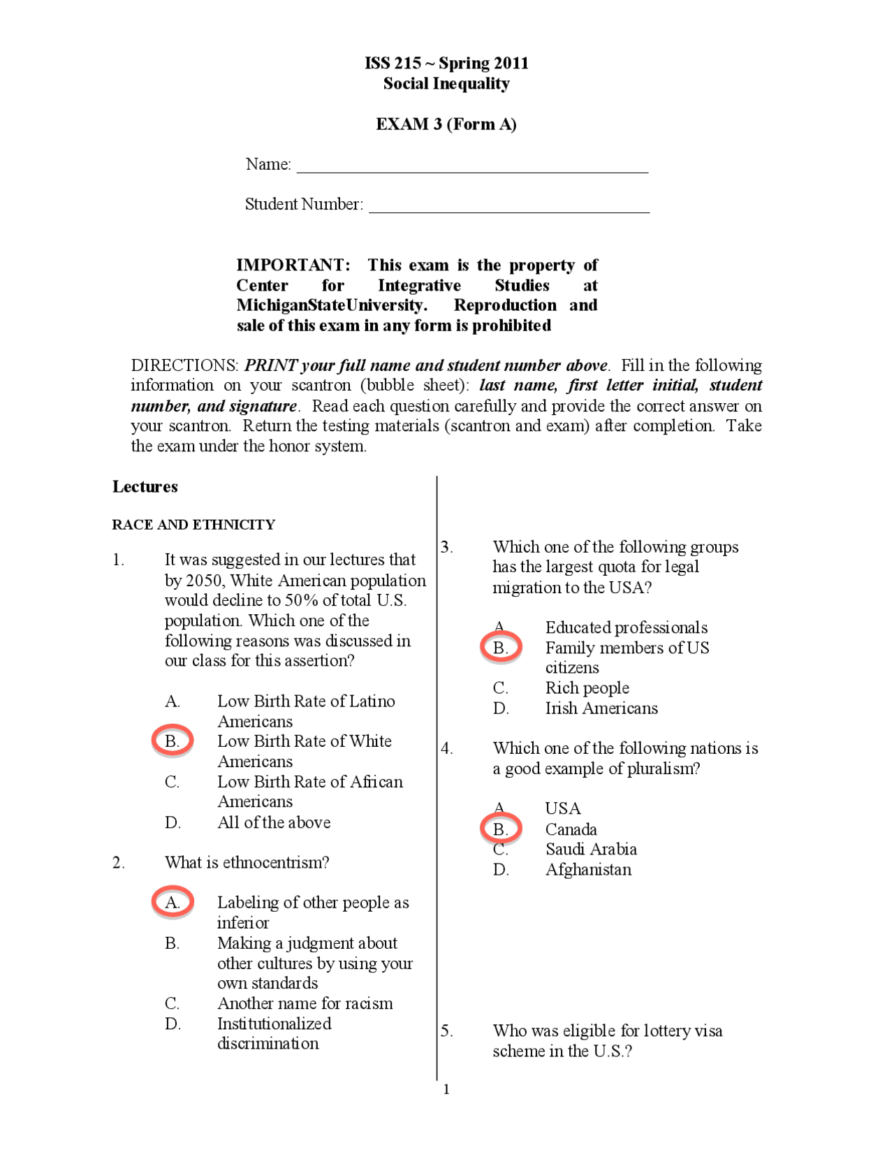 Social Inequality 50 Multiple Choice Questions Exam 3 Iss 215 Docsity