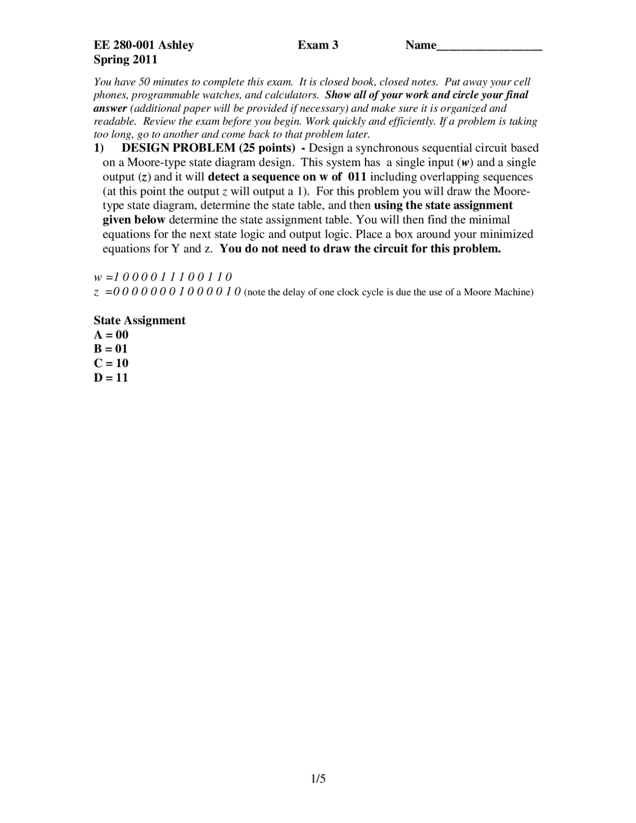 10 Questions For Old Exam 3 Design Of Logic Circuits Ee 280 Docsity