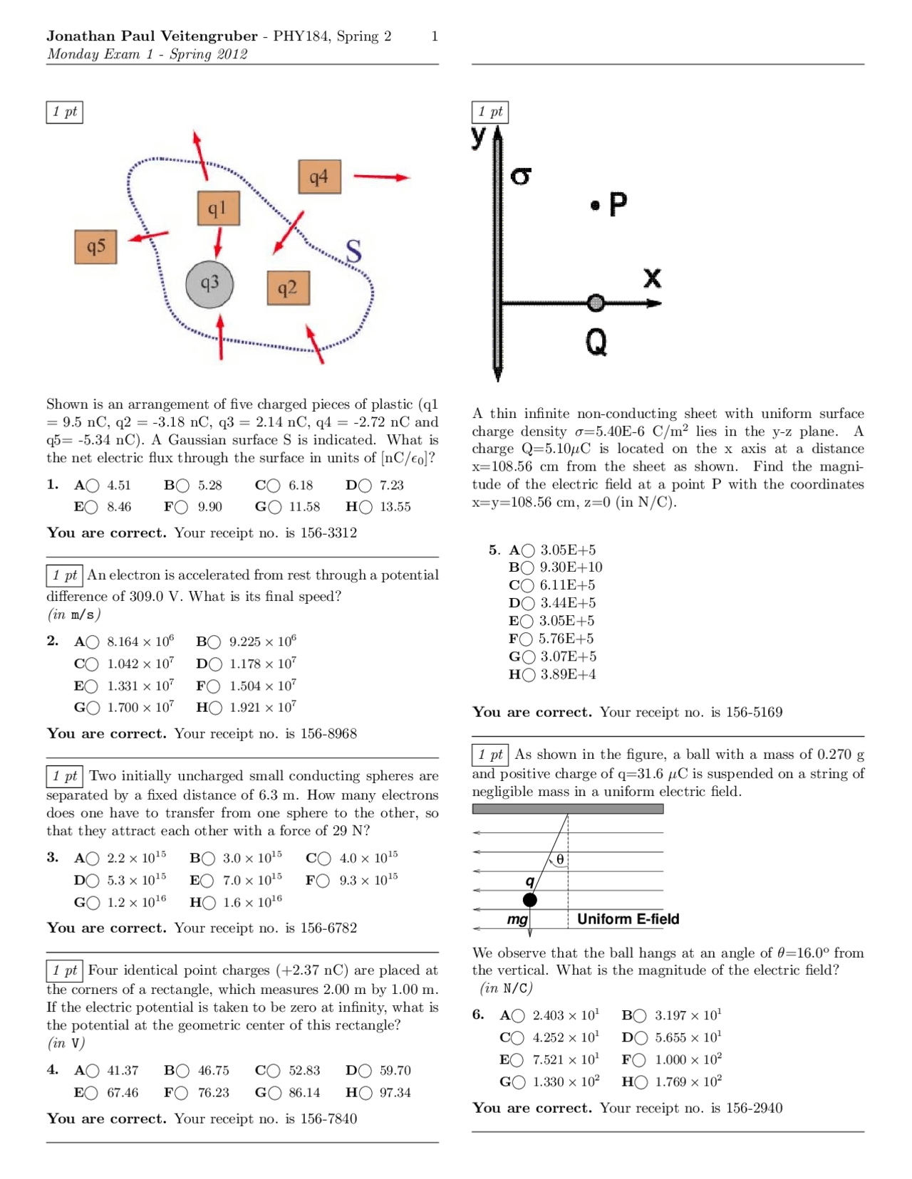 Exam 1 For Physics For Scientists And Engineers Ii Spring 2012 Phy