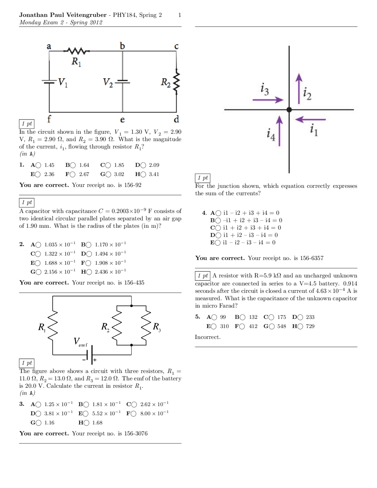 Resistor Midterm Exam 2 Physics For Scientists And Engineers Phy