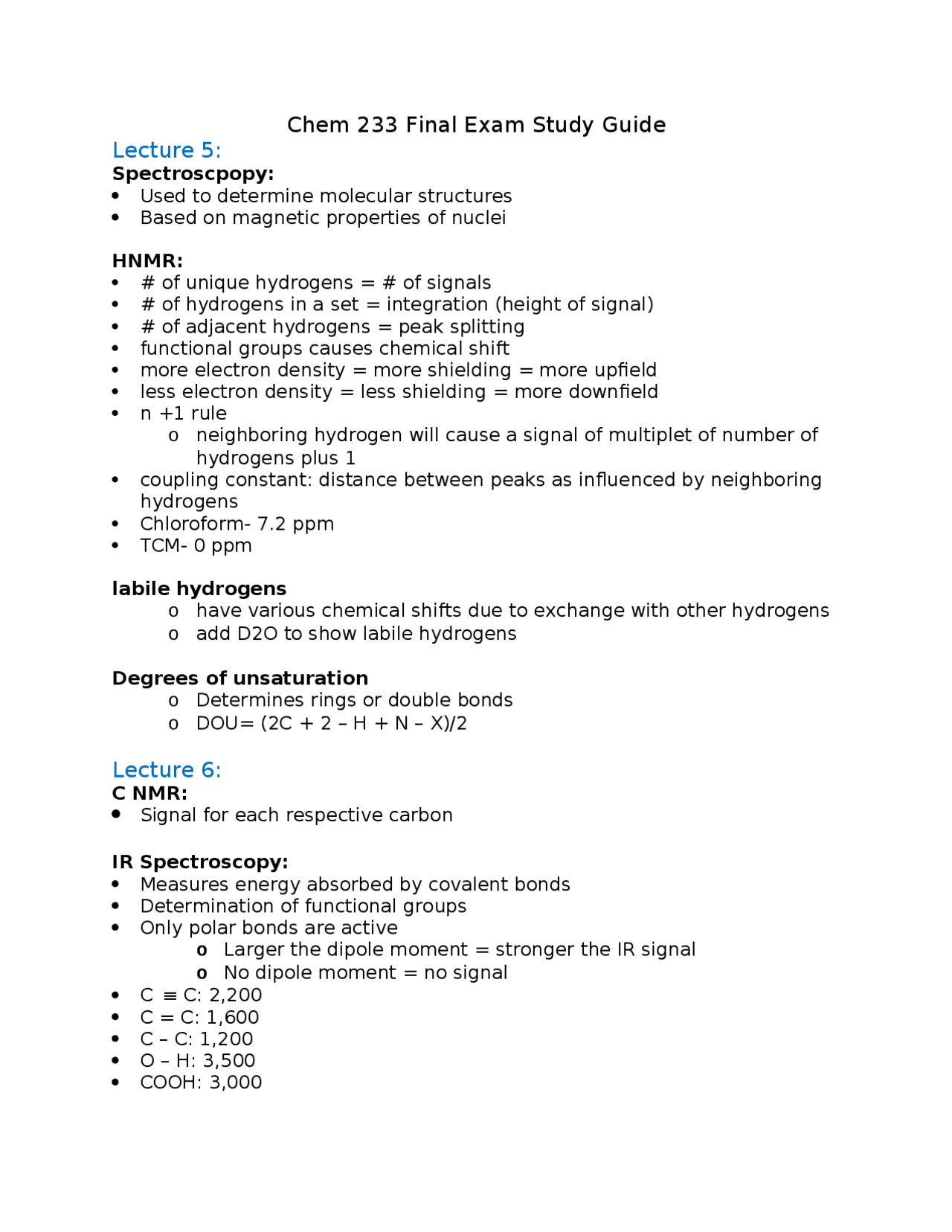 Final Exam Study Guide - Elementary Organic Chemistry Lab I | CHEM 233 ...