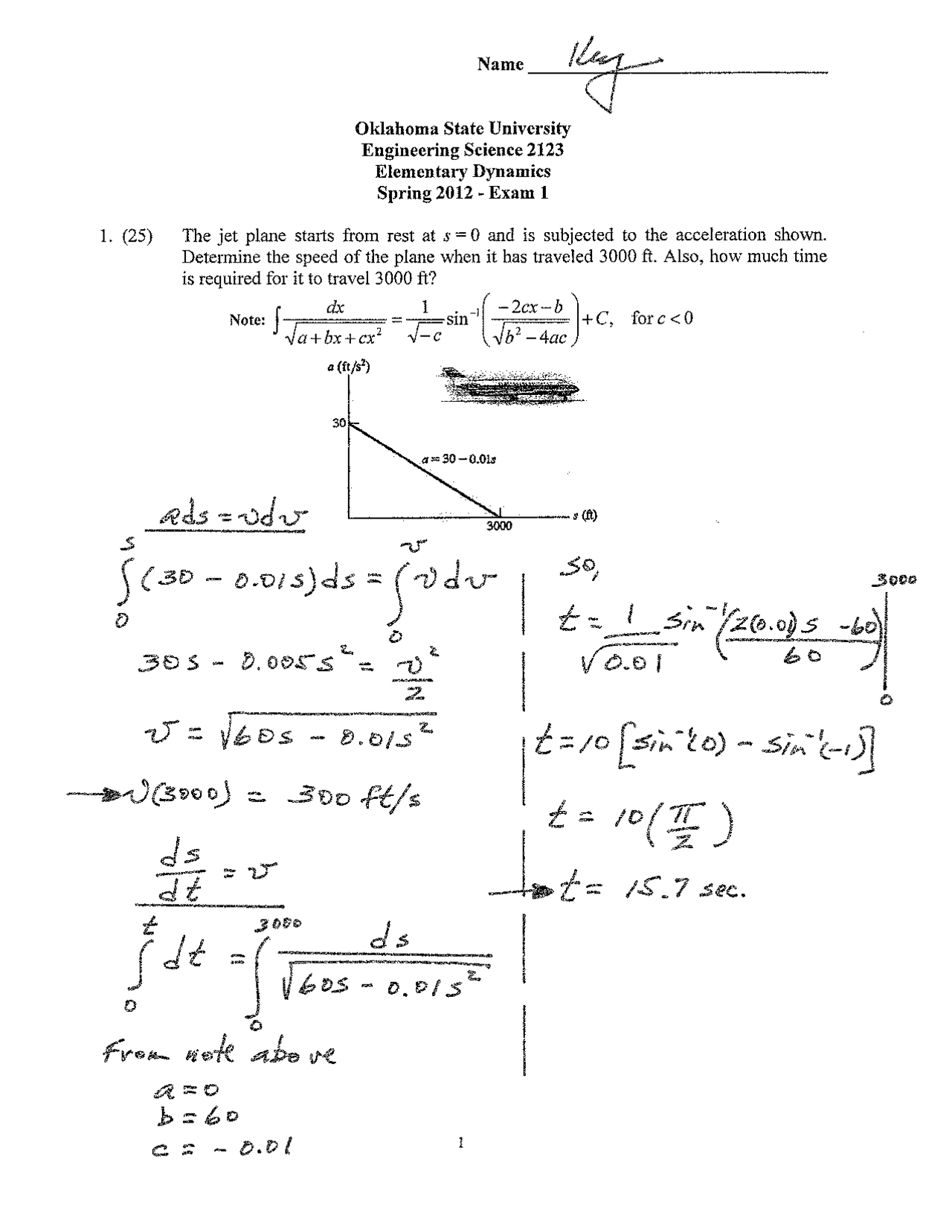 Elementary Dynamics Solved Exam Paper Ensc 2123 Docsity