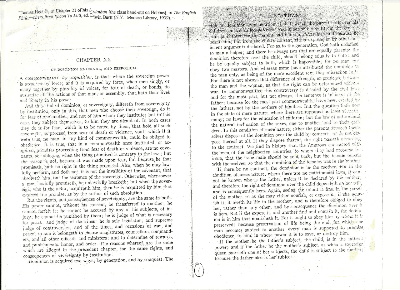 Extra Reading For Hobbes Leviathan Part 1 Classics In Philosophy