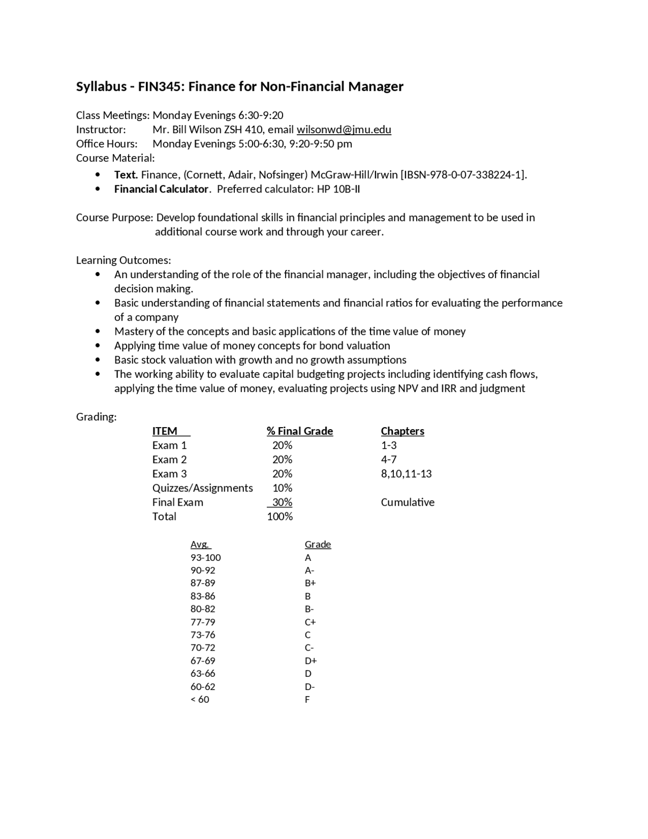 Syllabus On Finance For Non Financial Manager Fin 345 Docsity