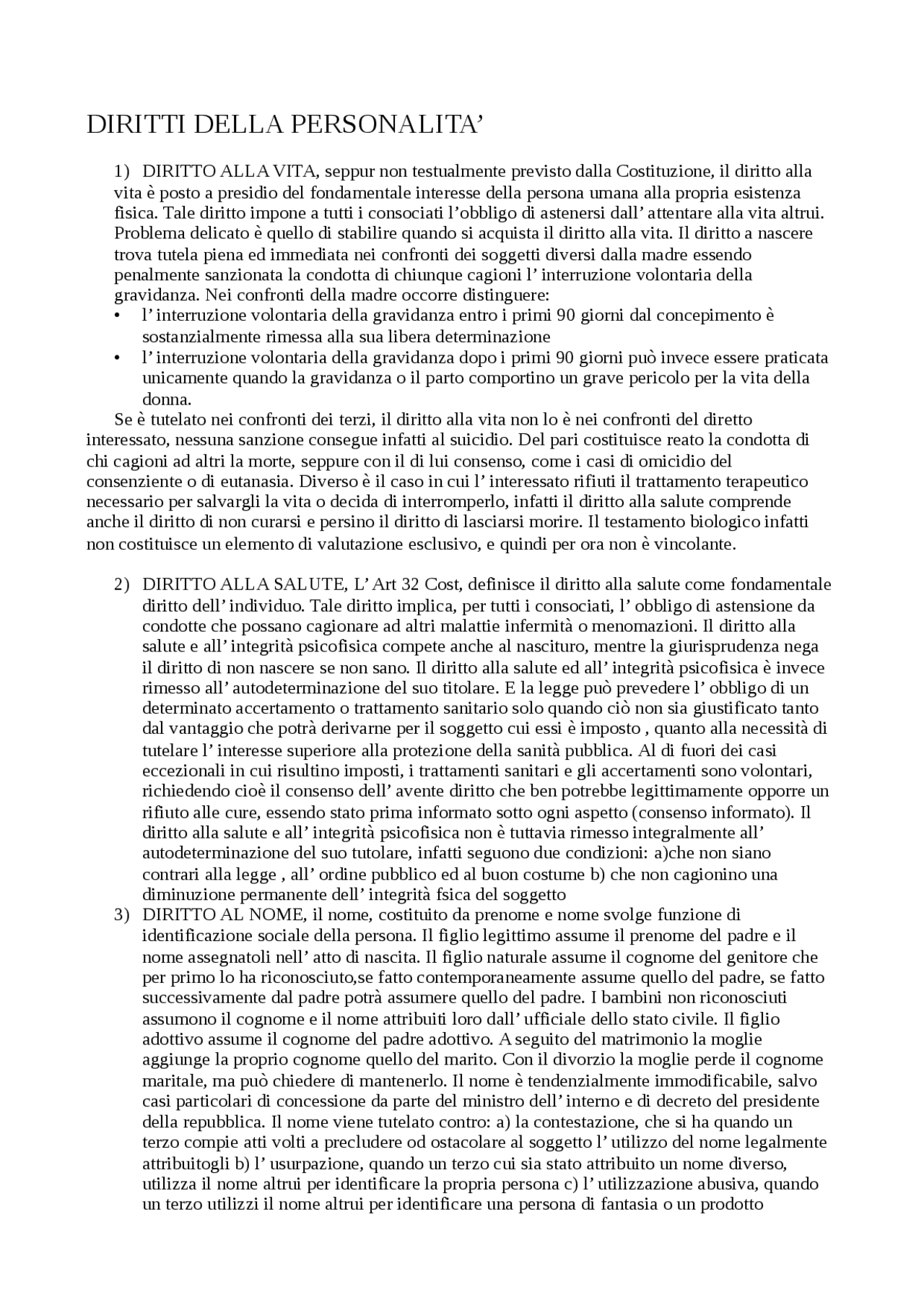 Diritti Della Personalita Docsity
