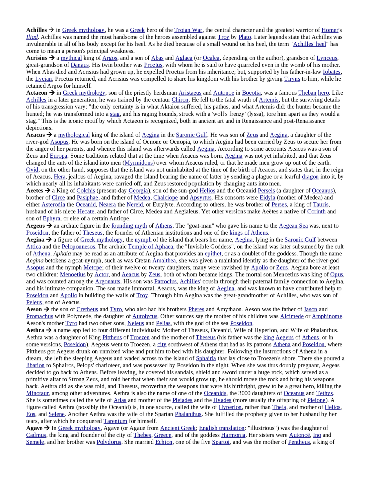 Notes on Achilles, Acrisius, Actaeon - Greek Roman Mythology | CLA 220 ...