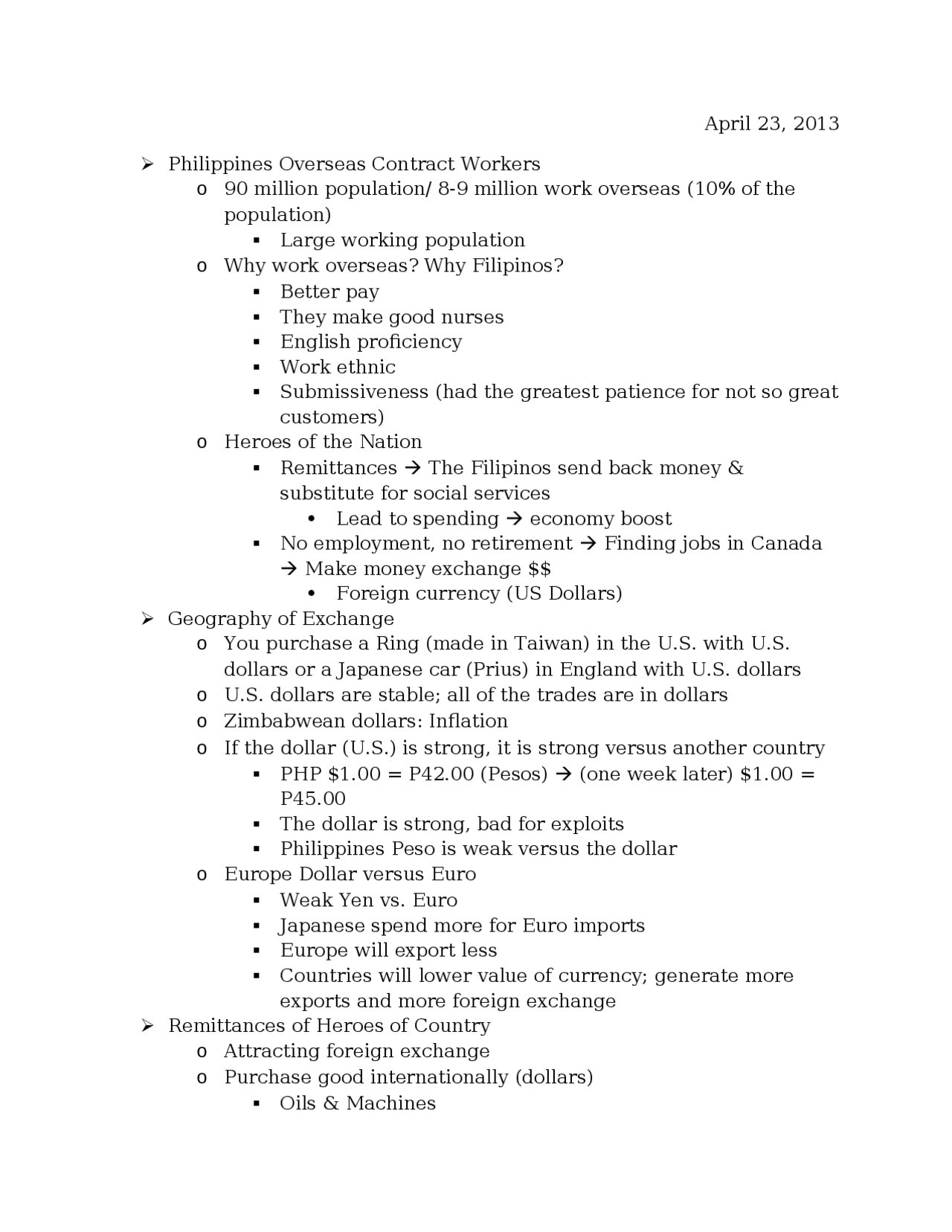 Philippines Overseas Contract Workers, Geography of Exchange - Notes ...