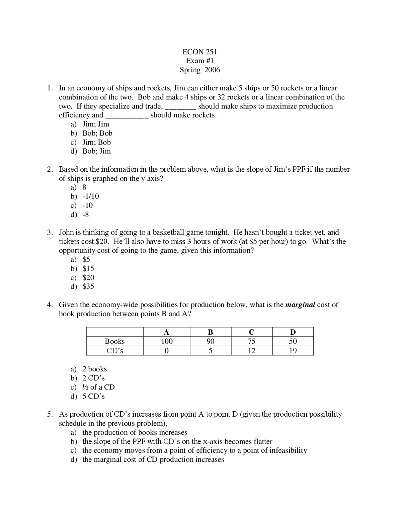 Exam1 - Multiple Choice Questions - Microeconomics | ECON 25100 | Exams ...