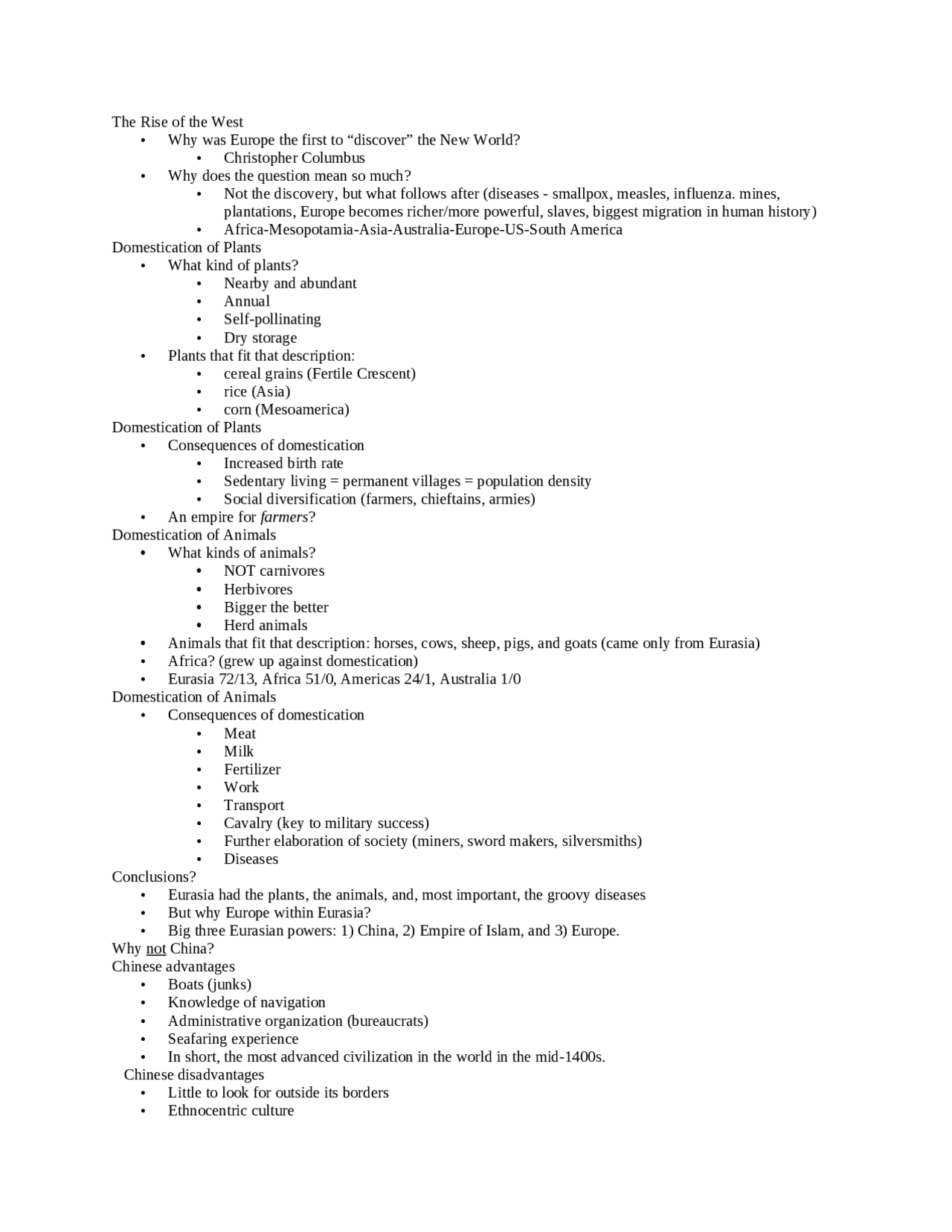 Notes on Rise of the West - American History to 1865 | HIST 2111 - Docsity