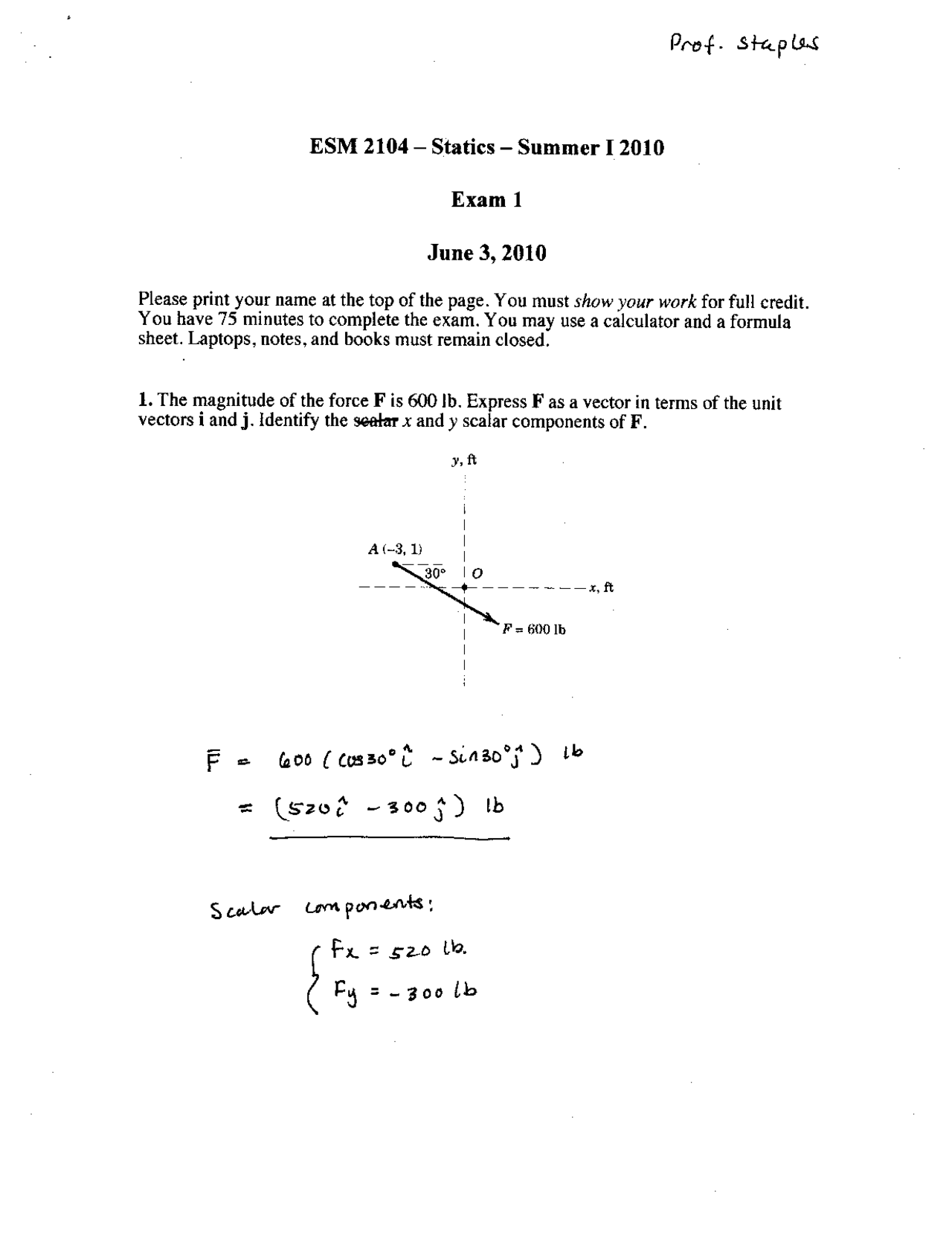 Exam 1 Questions With Solution Statics Esm 2104 Docsity