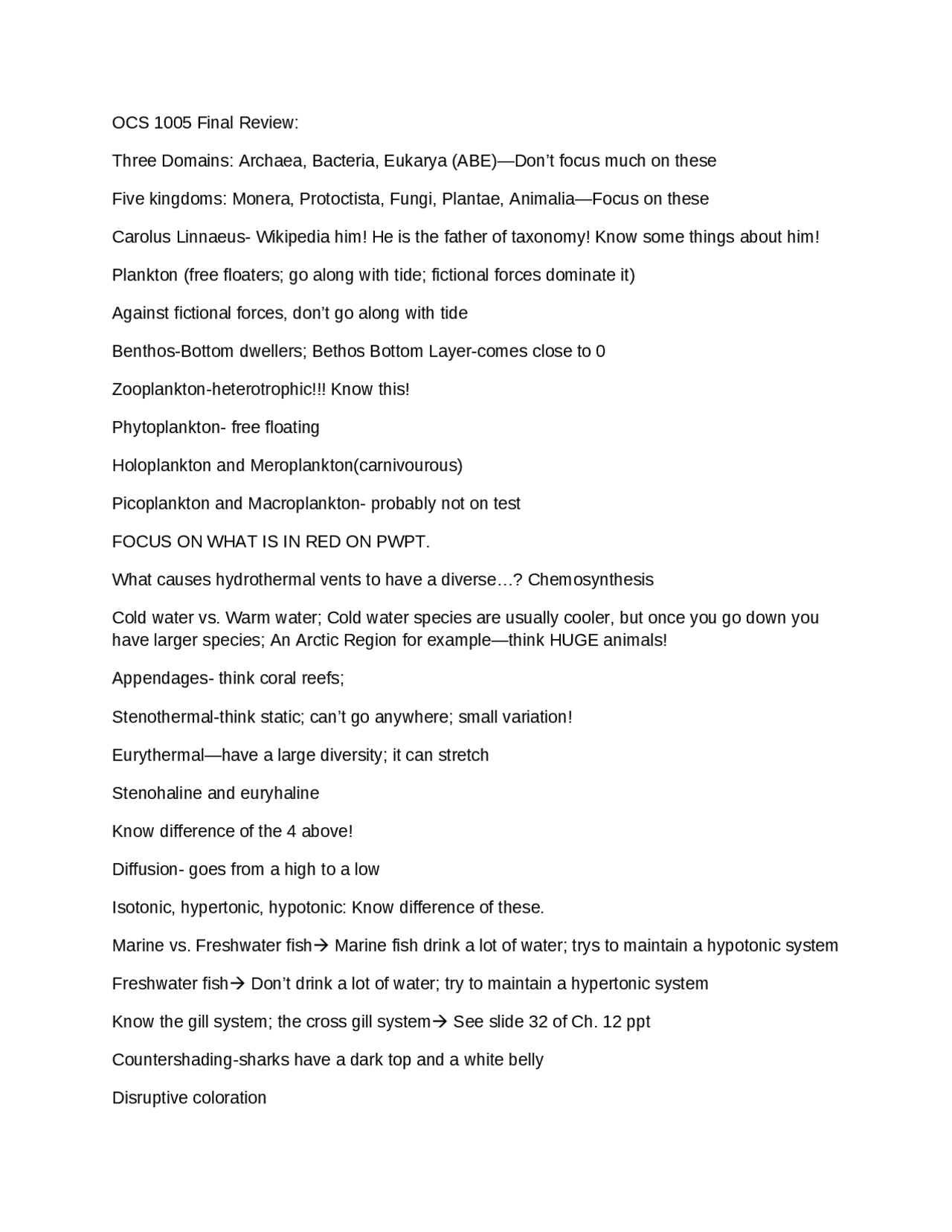 Review Sheet For Final Exam Introduction To Oceanography Ocs 1005