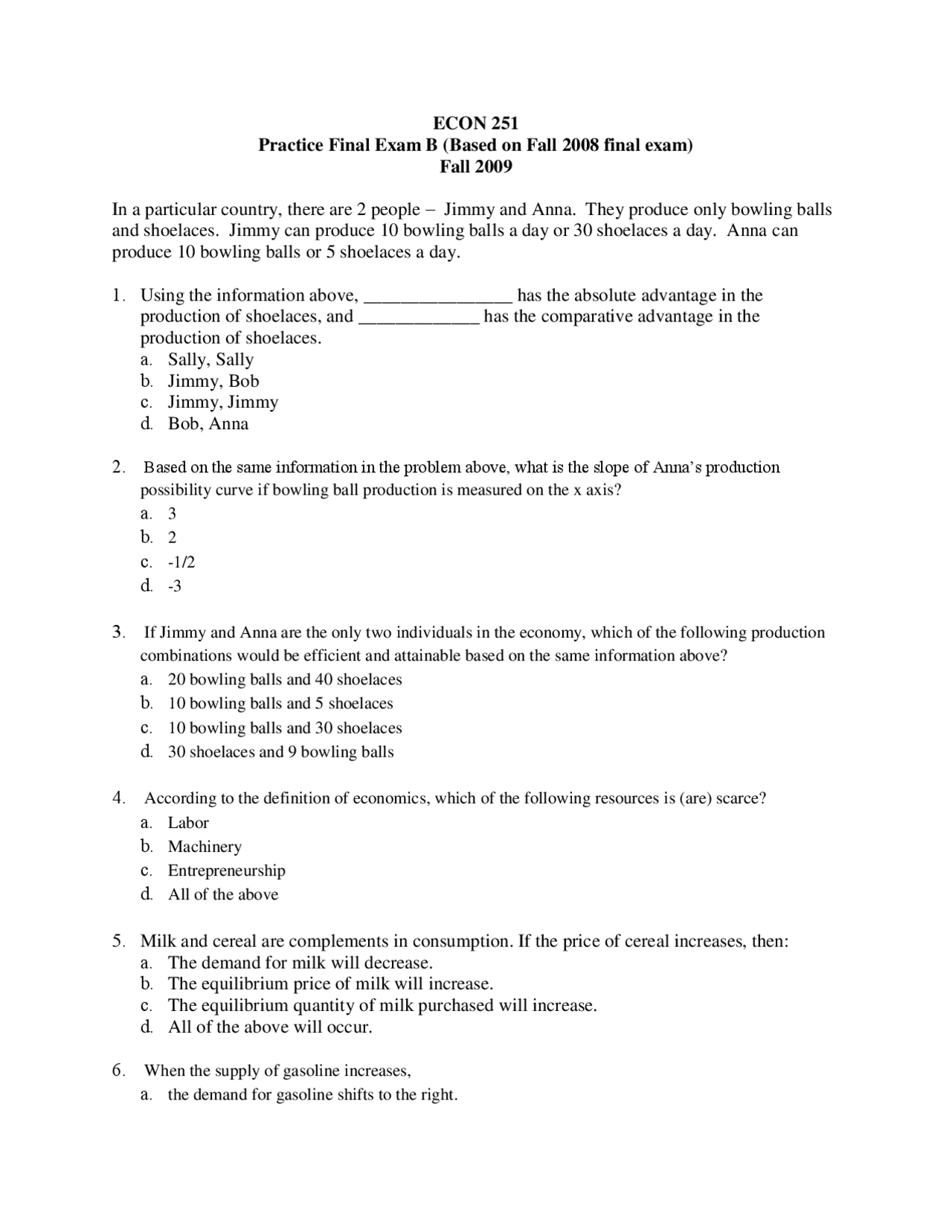 50 Multiple Choice Questions - Microeconomics - Final Exam | ECON 25100 ...