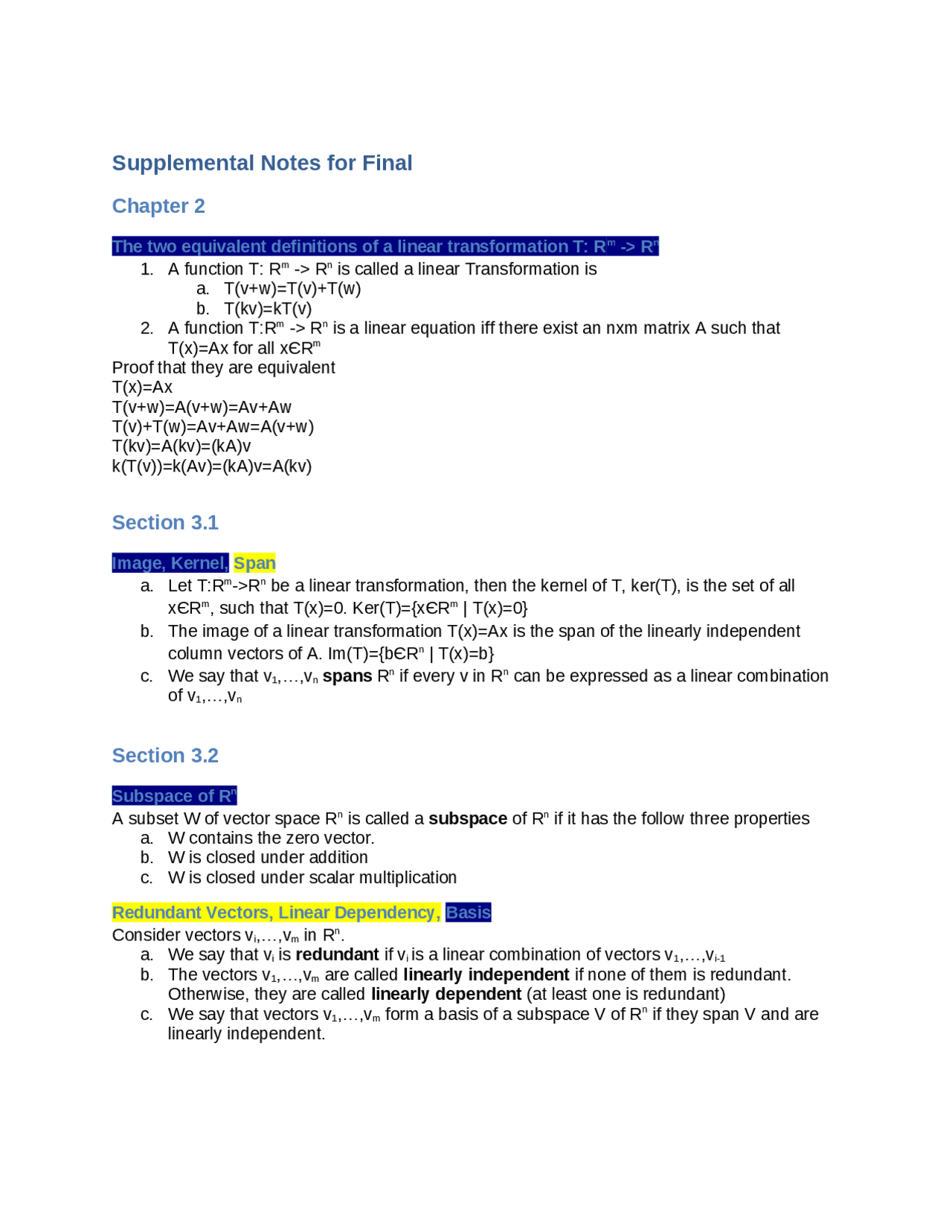 Linear Transformation | Linear Algebra | MATH 2085 - Docsity