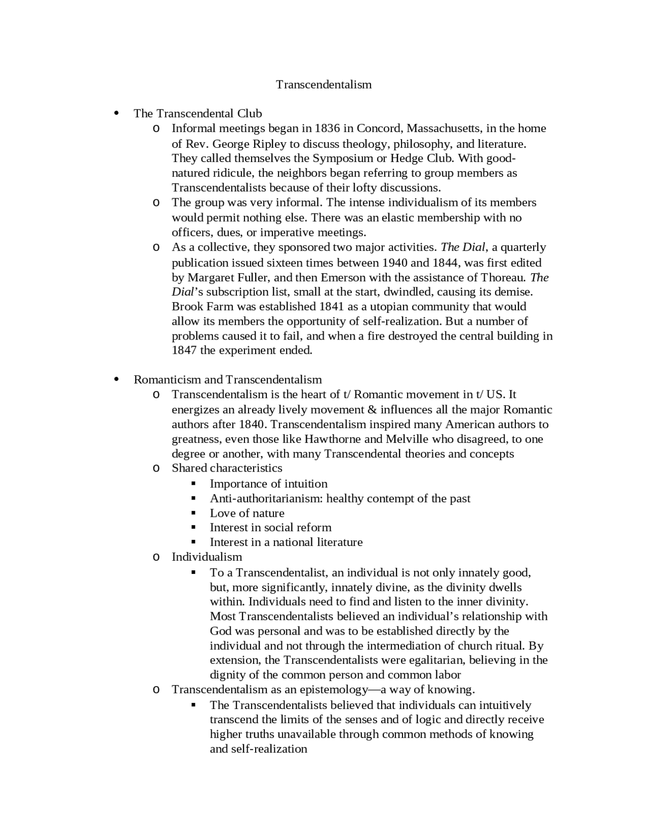 Transcendentalism Individualism