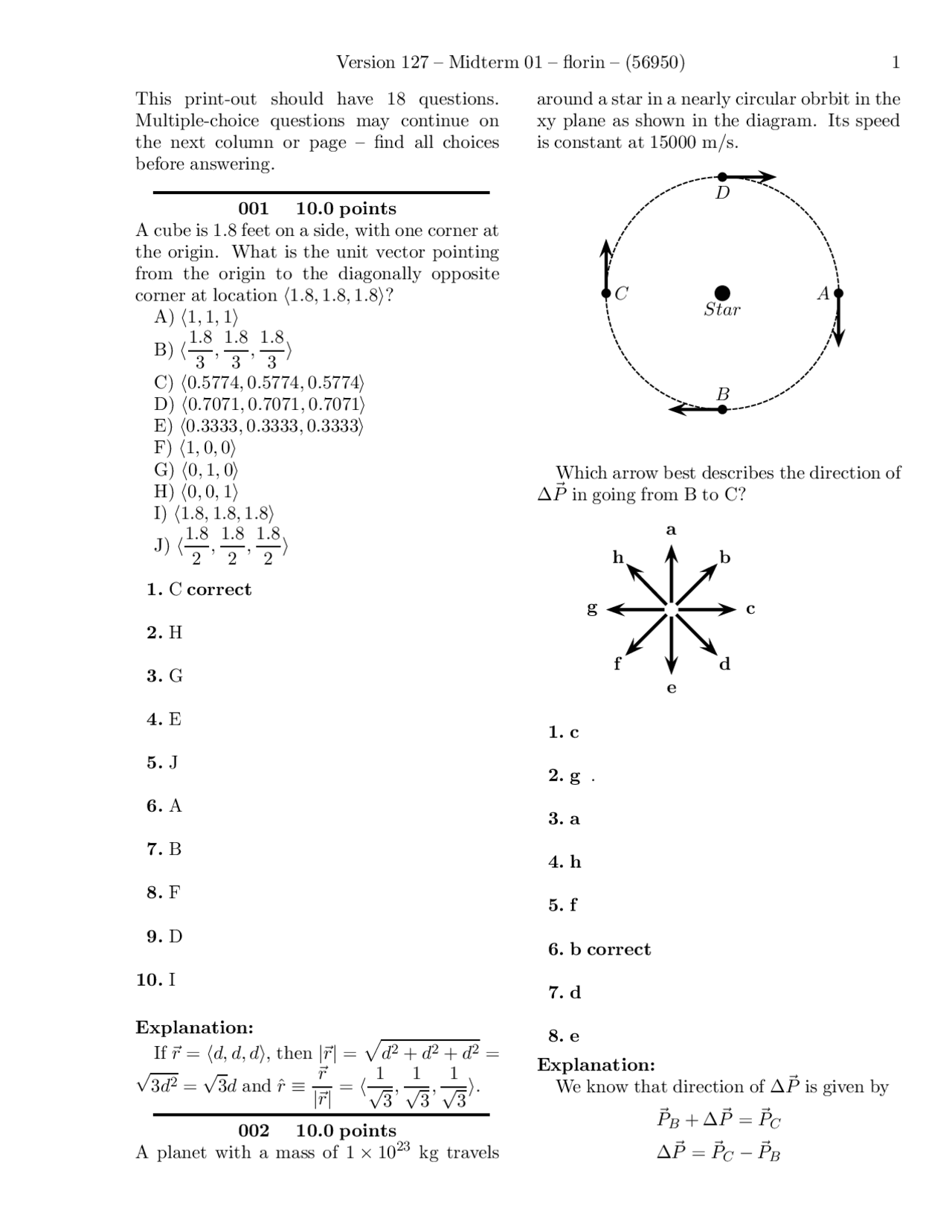 18 Questions On Engineering Physics I With Answers Midterm 1 Phy