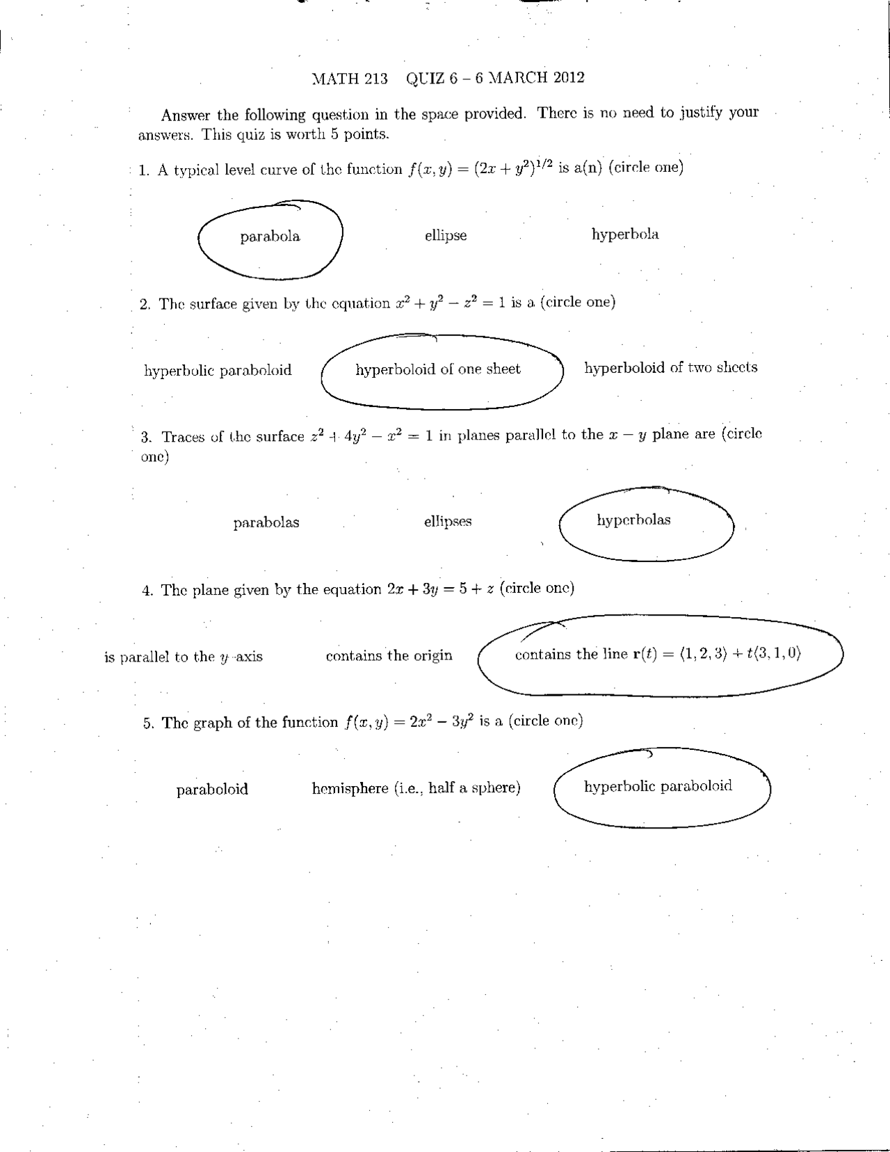 Quiz 6 With Solution For Analytical Geometry And Calculus I Math 113