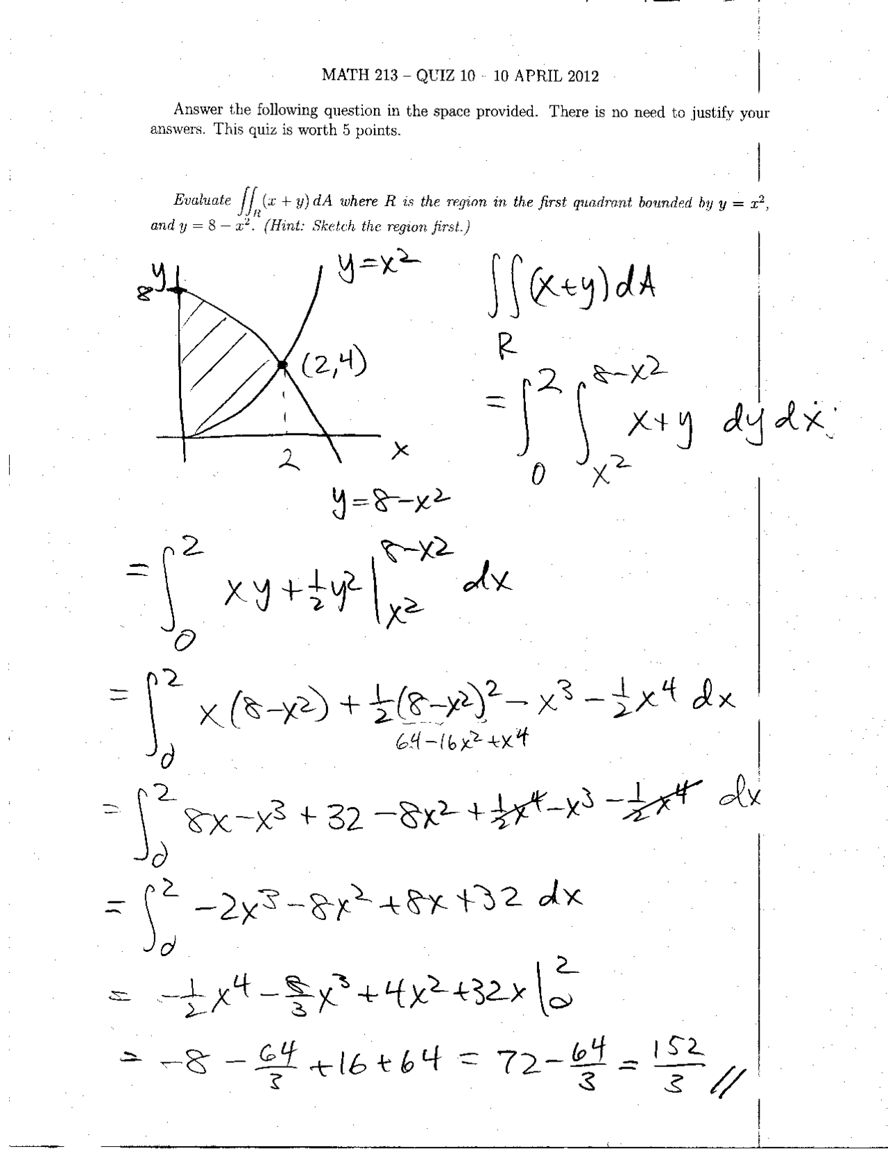 Analytical Geometry And Calculus I Solved Quiz 10 Math 113 Docsity