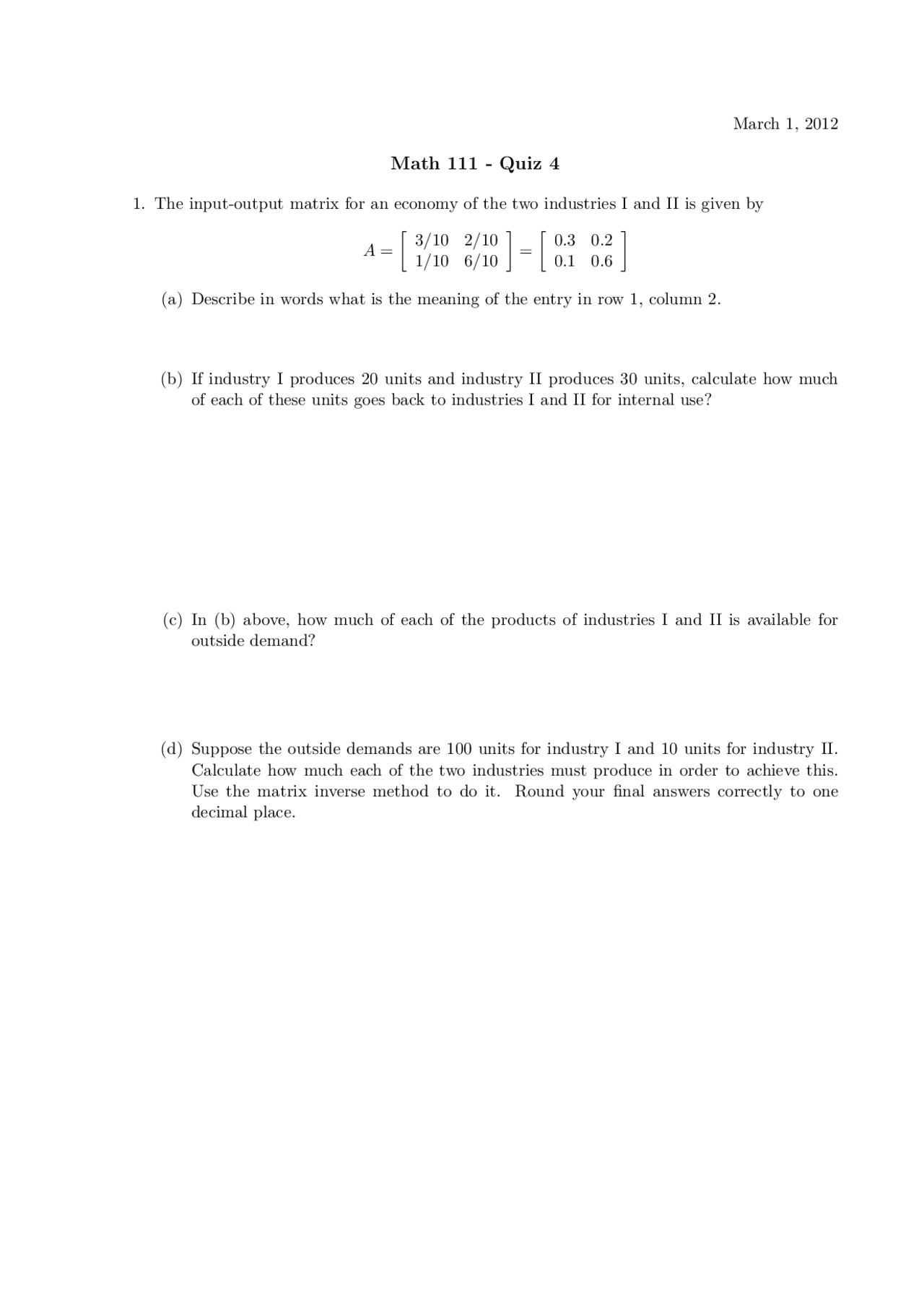 Quiz 4 For Linear Math Modeling MATH 111 Docsity quiz-4-for-linear-math-modeling-math-111-docsity